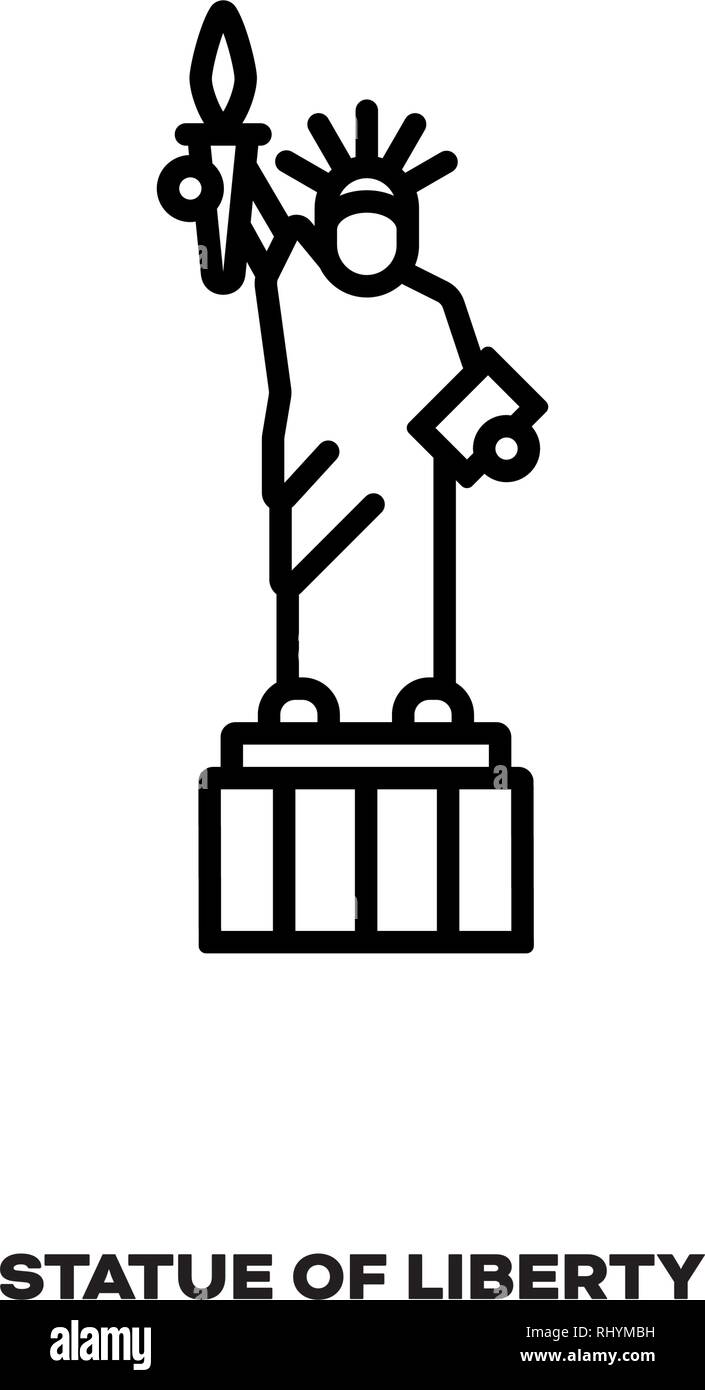 Statue of Liberty at New York, United States of America, vector line ...