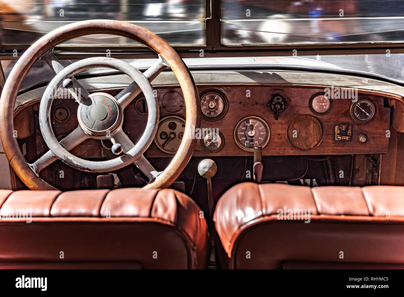 Cabin from inside a retro car Stock Photo - Alamy