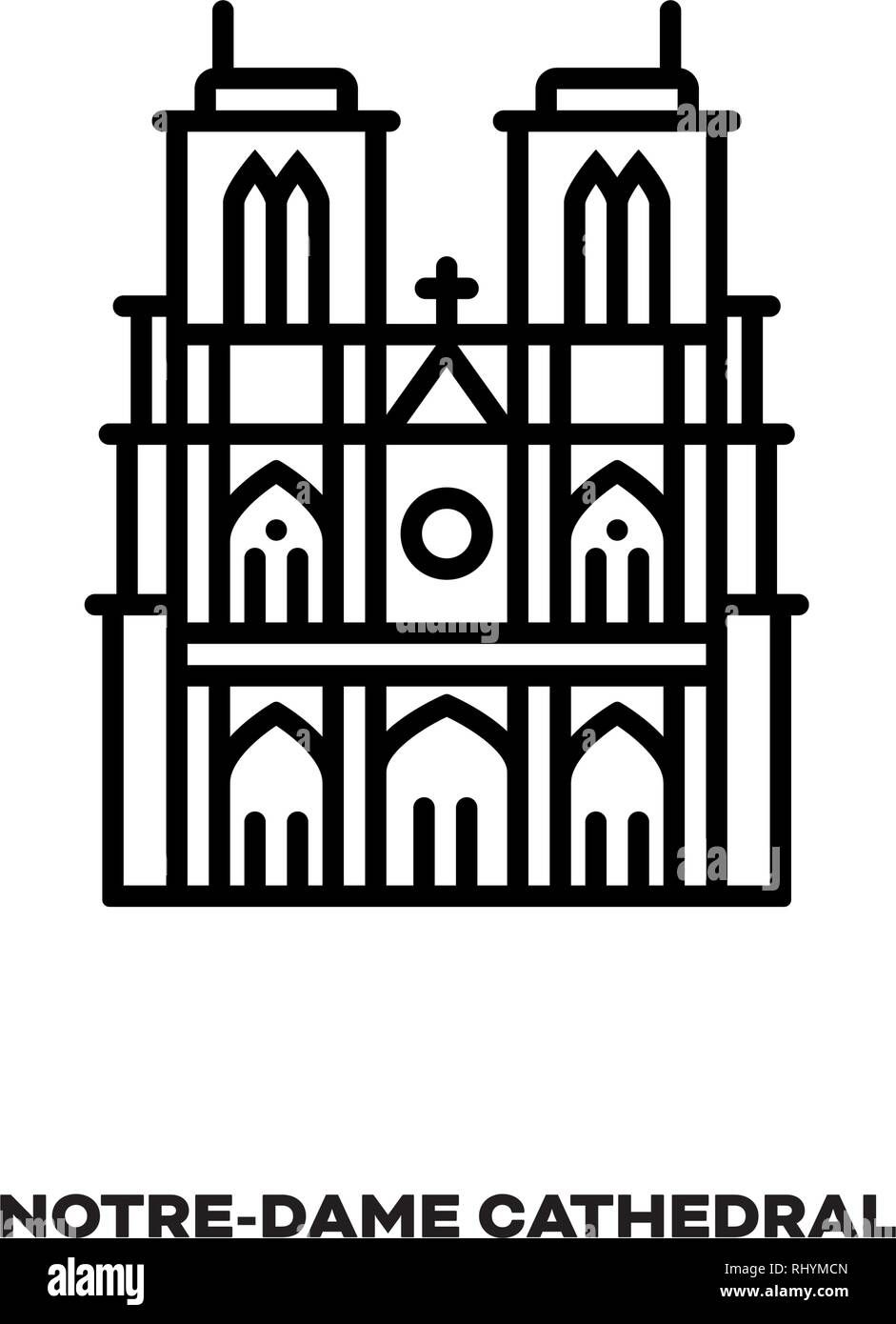 Notre-Dame Cathedral at Paris, France, vector line icon. International ...