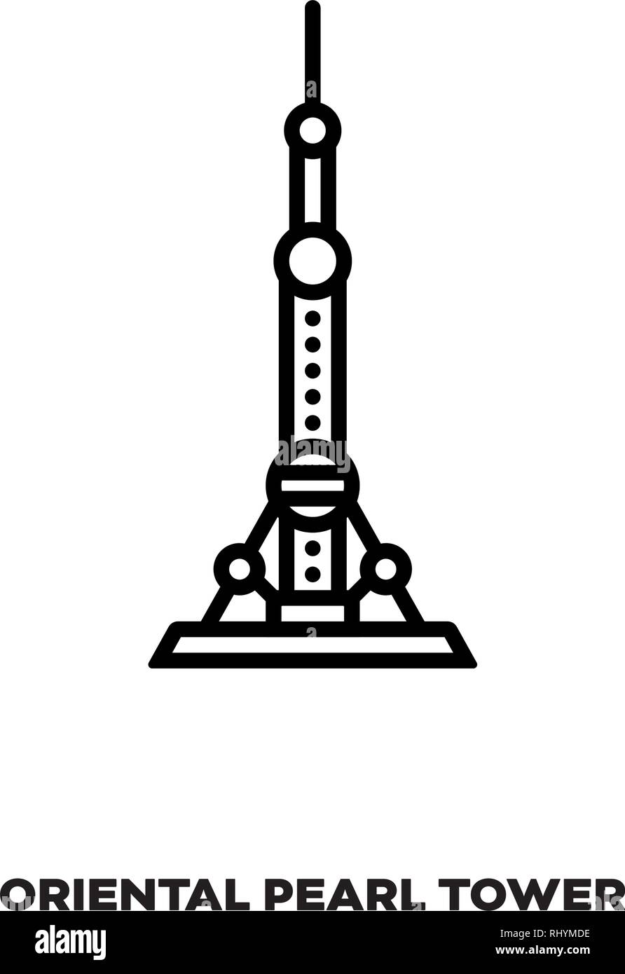 Oriental Pearl Tower at Shanghai, China vector line icon. International ...