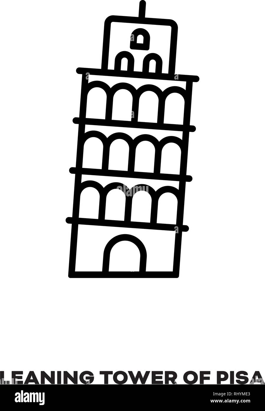 Leaning Tower of Pisa, Italy, vector line icon. International landmark ...
