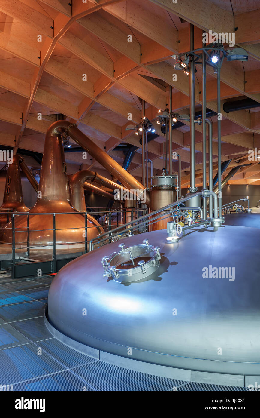 The interior of the new Macallan whisky distillery, mash tuns, pot ...