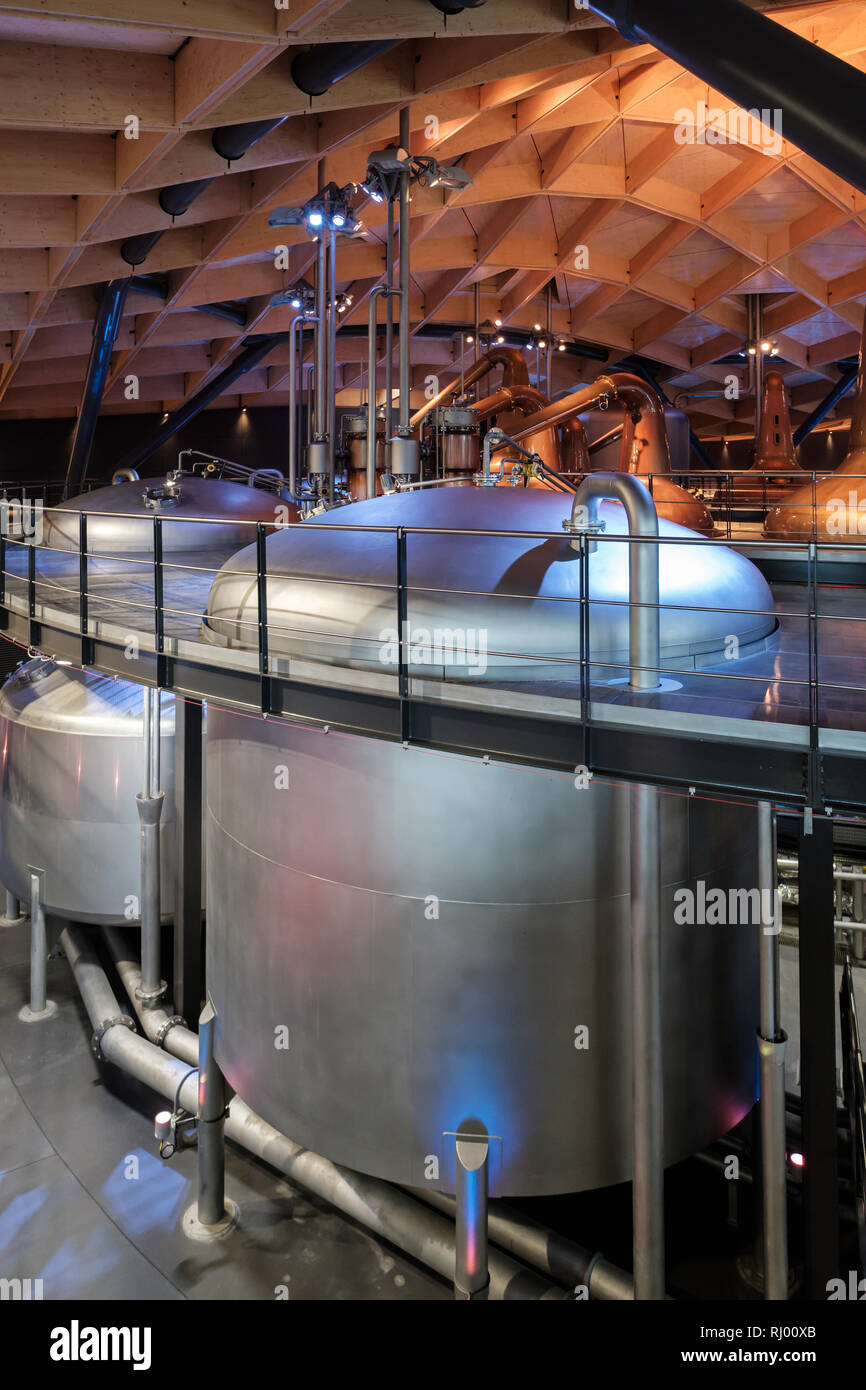 The interior of the new Macallan whisky distillery, mash tuns, pot ...