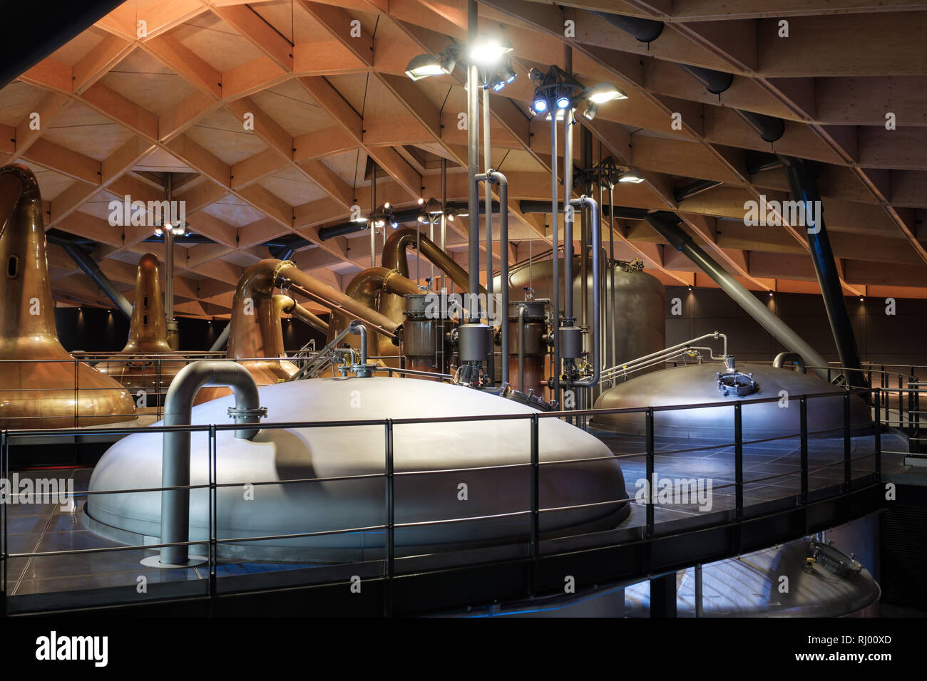 The interior of the new Macallan whisky distillery, mash tuns, pot ...