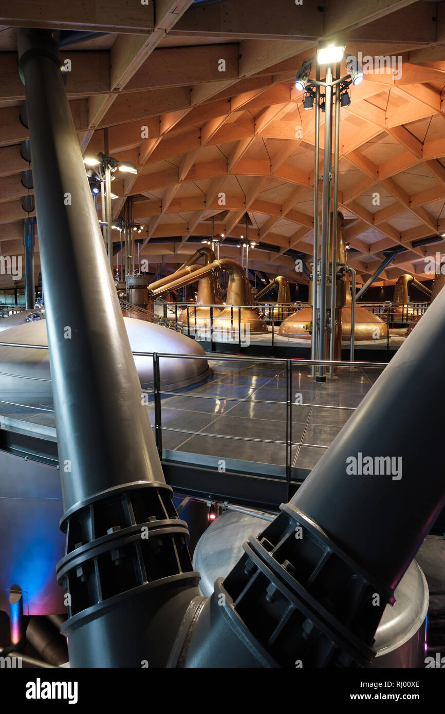 The interior of the new Macallan whisky distillery, mash tuns, pot ...