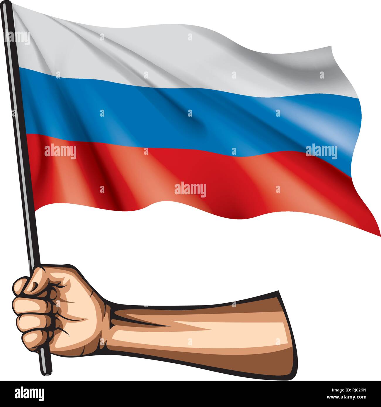 Russia flag and hand on white background. Vector illustration Stock ...