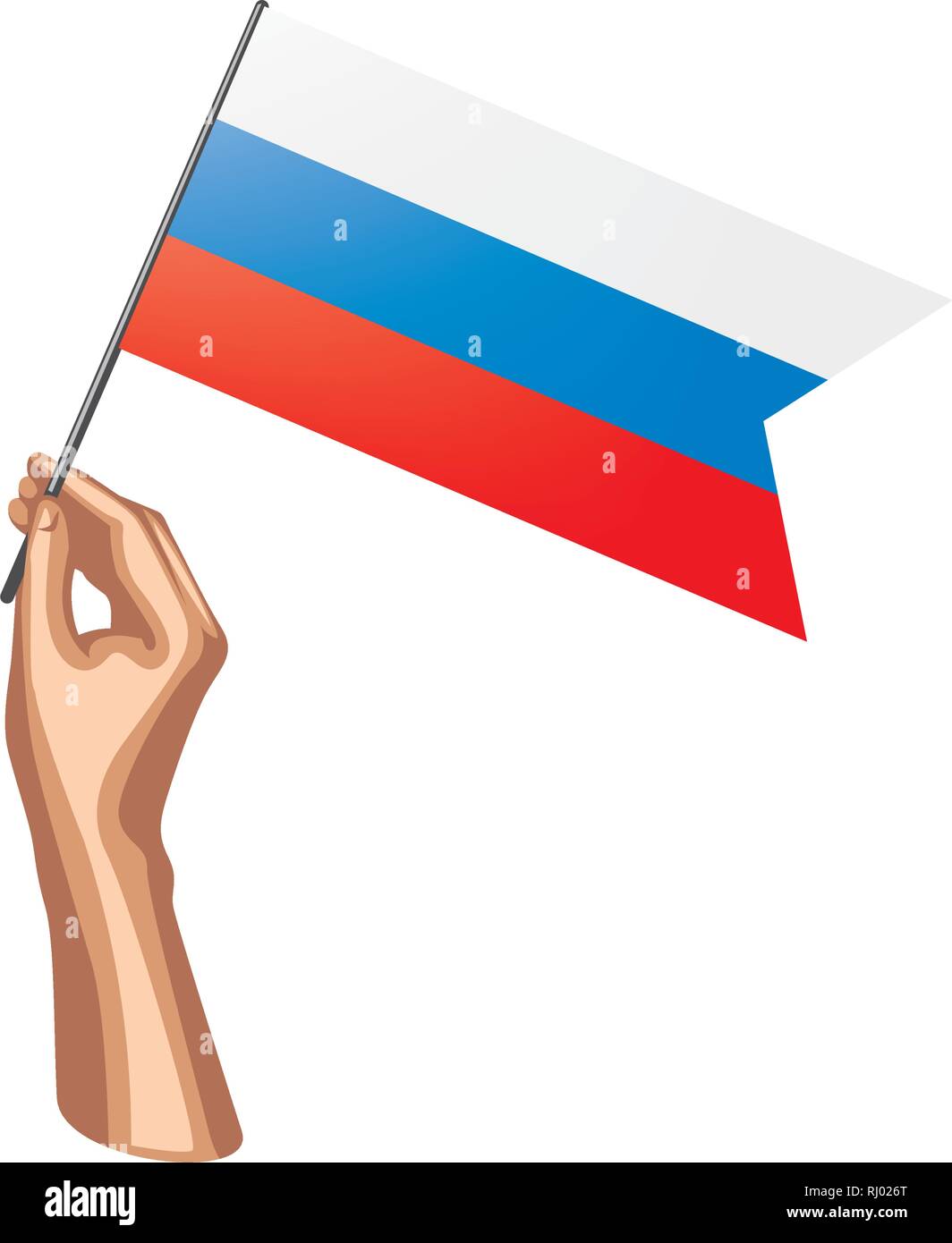 Russia flag and hand on white background. Vector illustration Stock ...