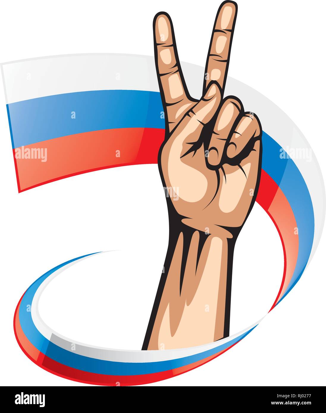 Russia flag and hand on white background. Vector illustration Stock ...