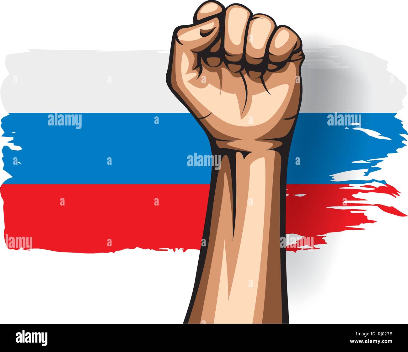 Russia flag and hand on white background. Vector illustration Stock ...