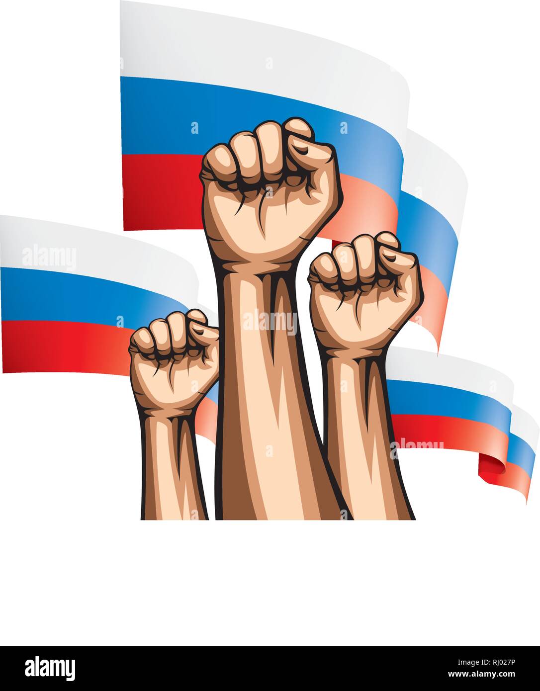 Russia flag and hand on white background. Vector illustration Stock ...