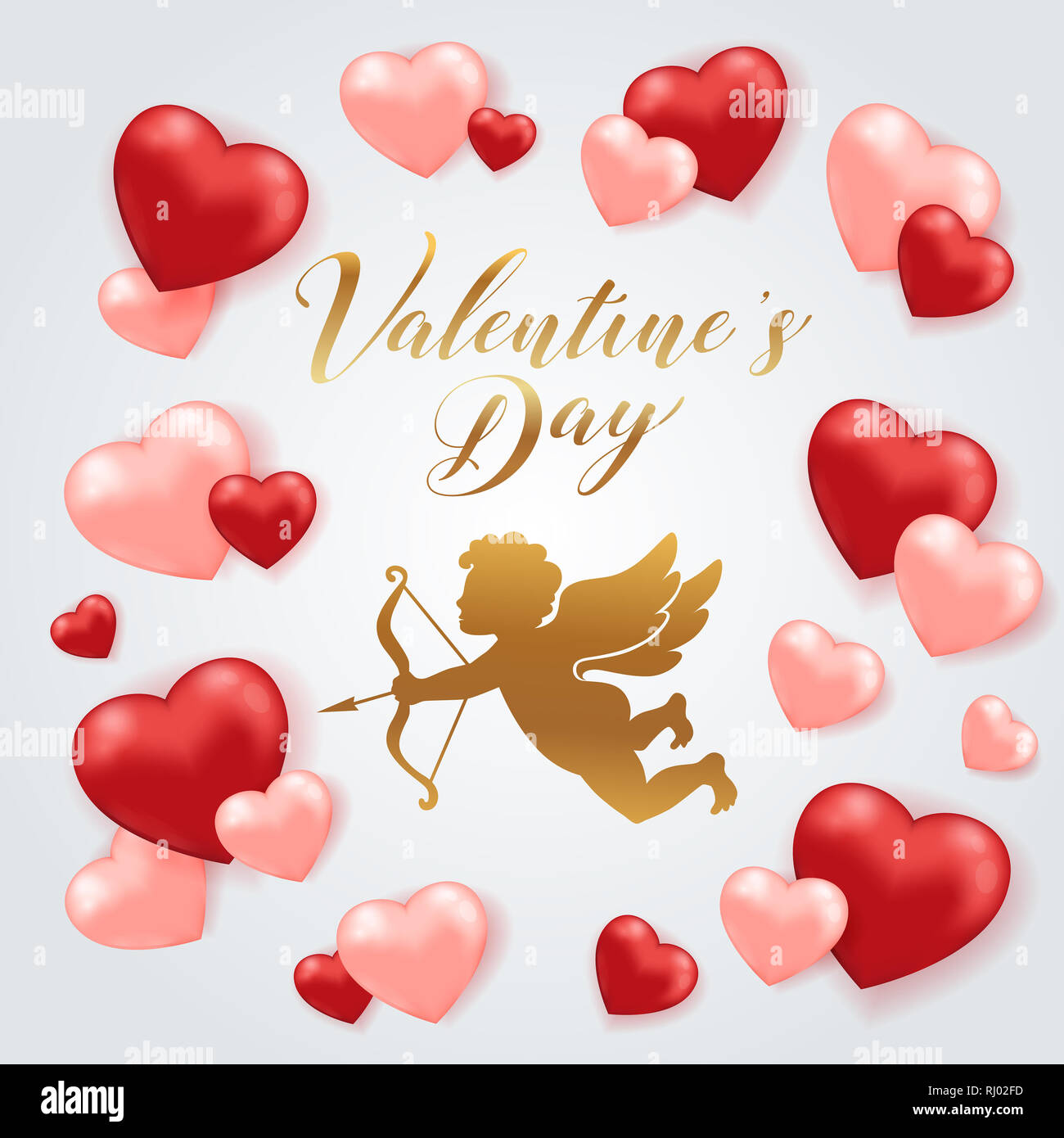 Saint Valentine's day greeting card with red and pink hearts. Romantic ...