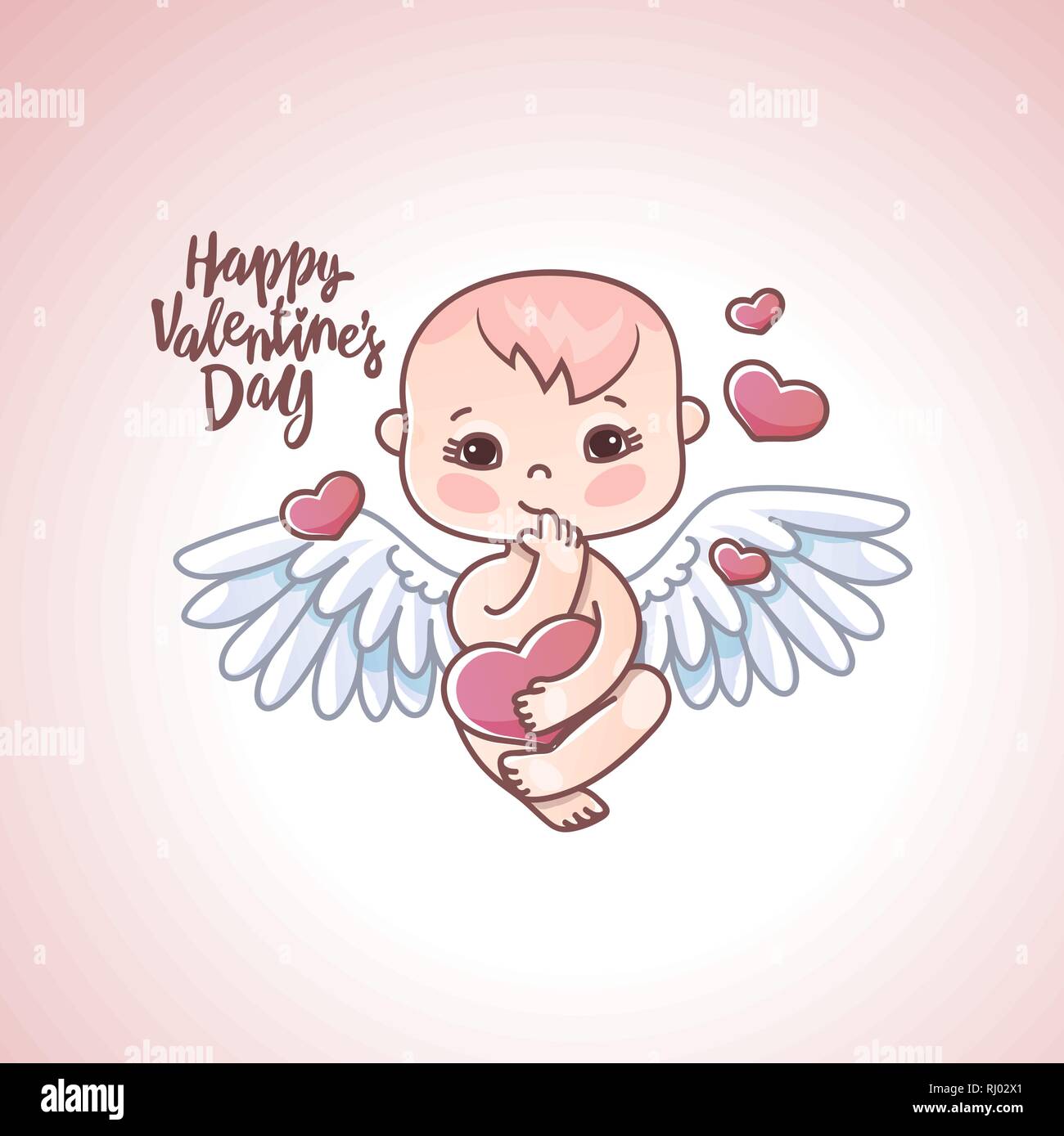 Angel baby with heart in hands on a white background. Greeting card for ...