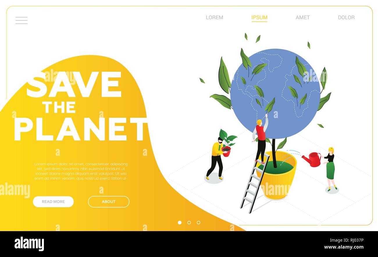 Save the planet - modern colorful isometric vector web banner Stock ...