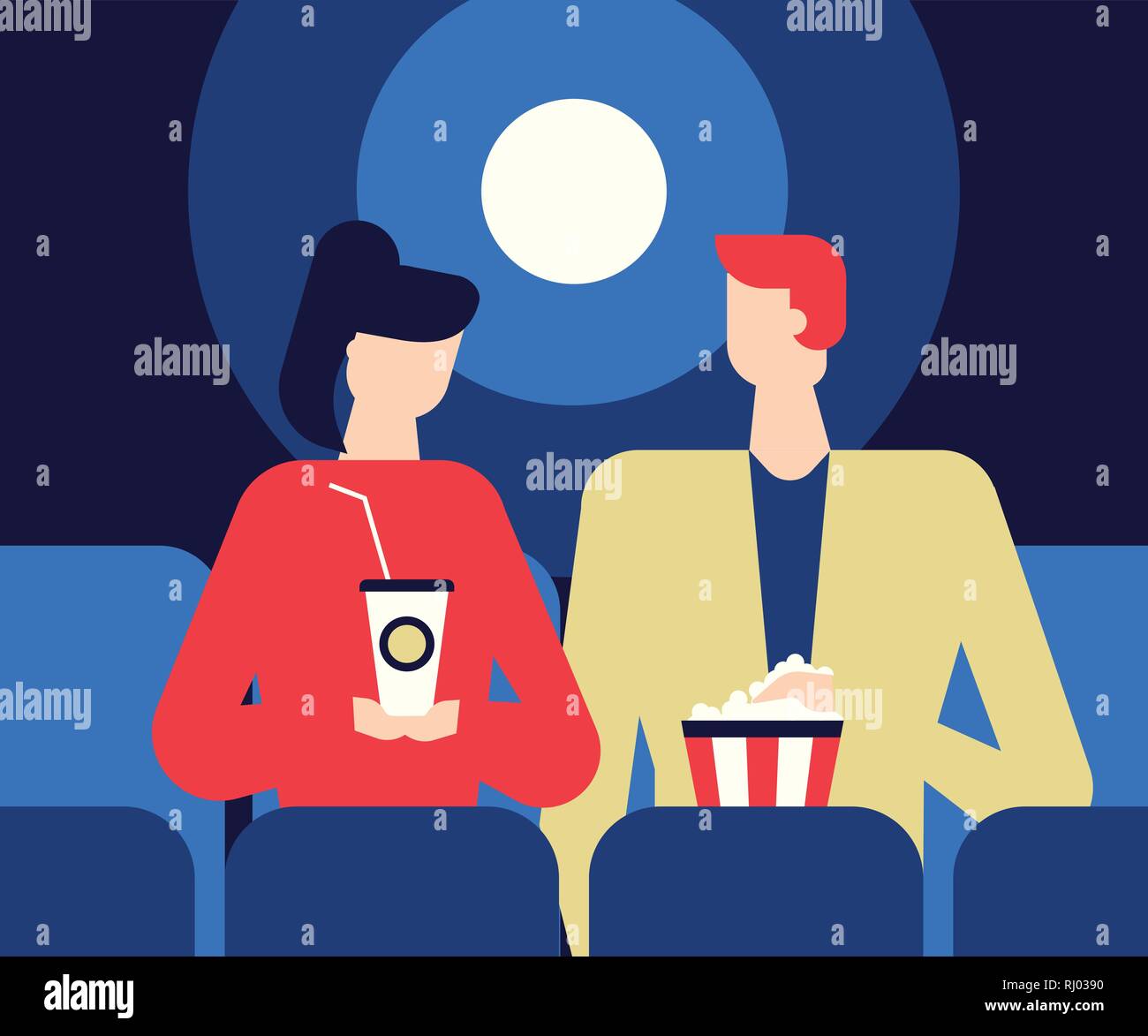 Couple at the cinema - flat design style colorful illustration Stock ...
