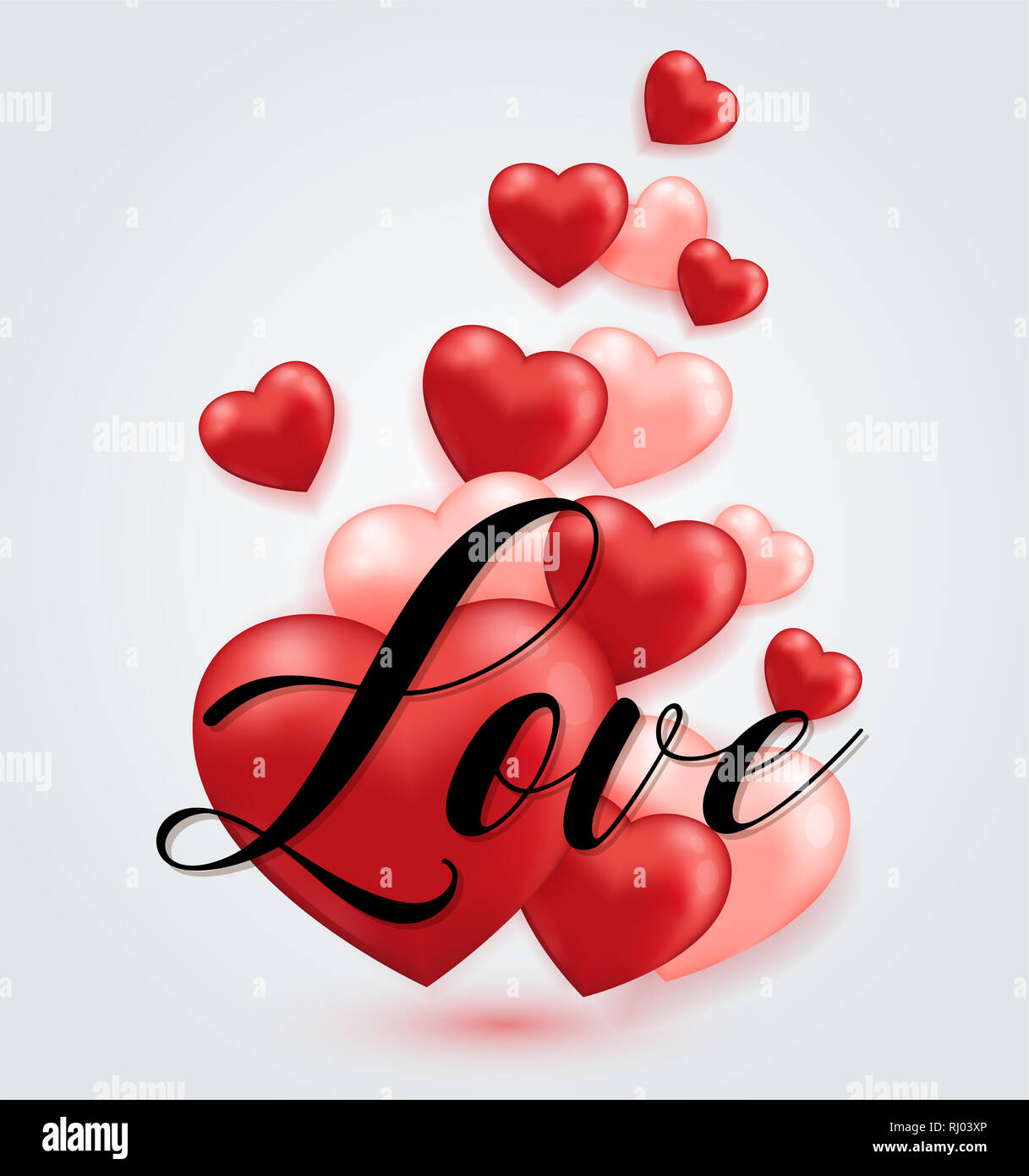 Saint Valentine's day greeting card with red and pink hearts. Romantic ...