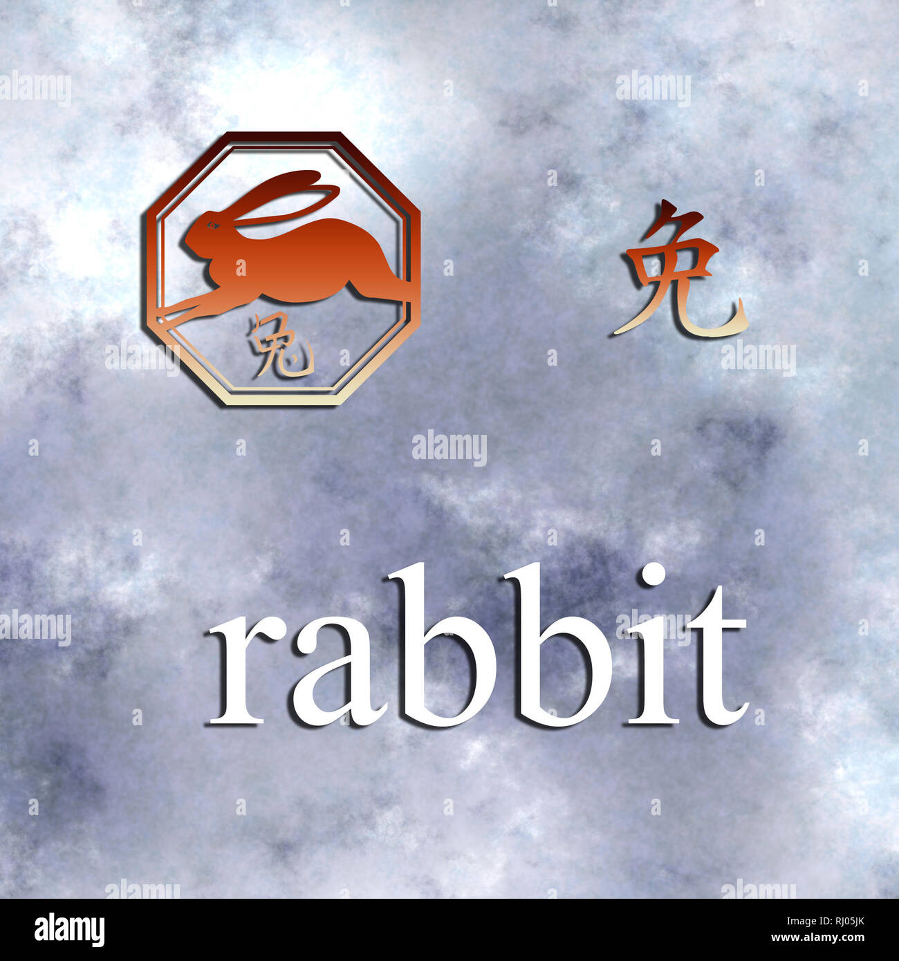 card with symbols of Chinese zodiac sign of the Rabbit Stock Photo - Alamy