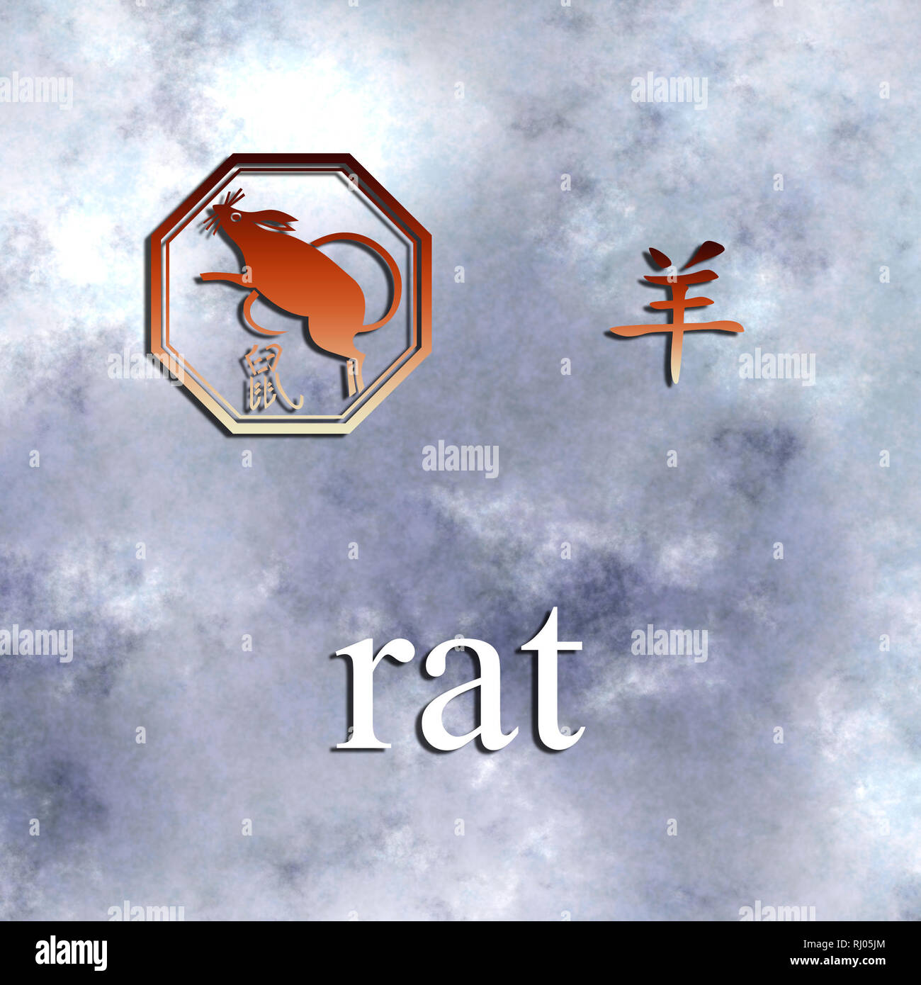 card with symbols of Chinese zodiac sign of the Rat Stock Photo - Alamy