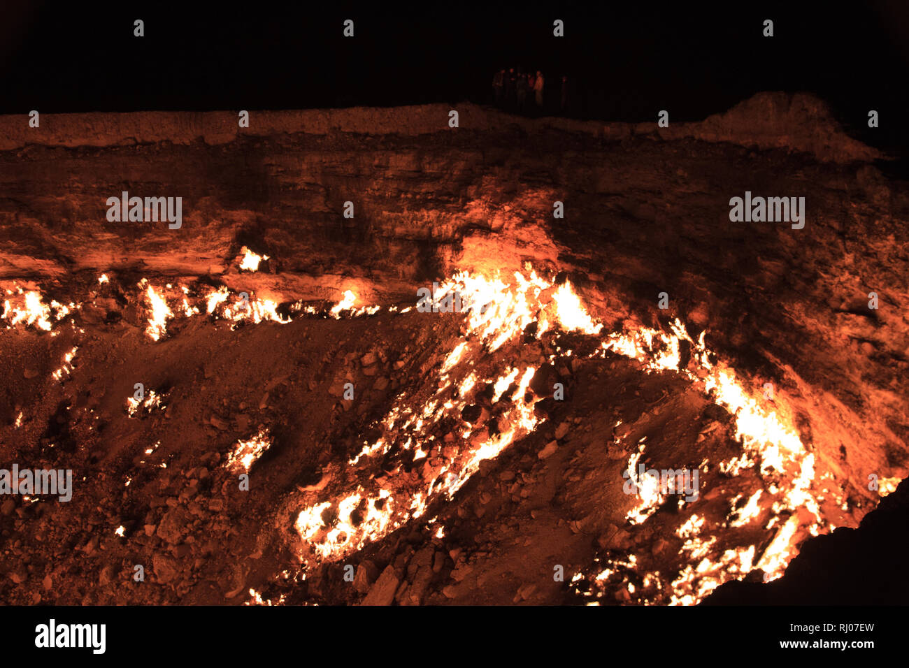 The Darvasa Crater, also known as the Doorway to Hell, the flaming gas ...