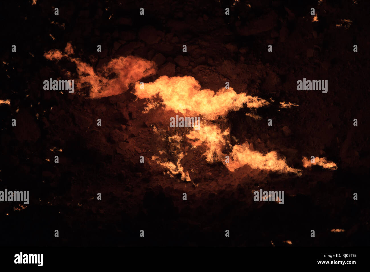 The Darvasa Crater, also known as the Doorway to Hell, the flaming gas ...