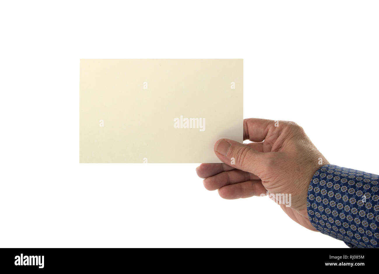Hand holding blank plain paper isolated on white background Stock Photo ...