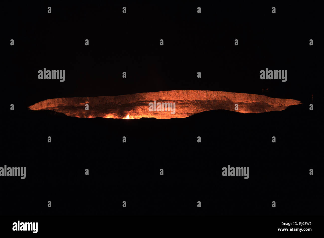 The Darvasa Crater, also known as the Doorway to Hell, the flaming gas ...