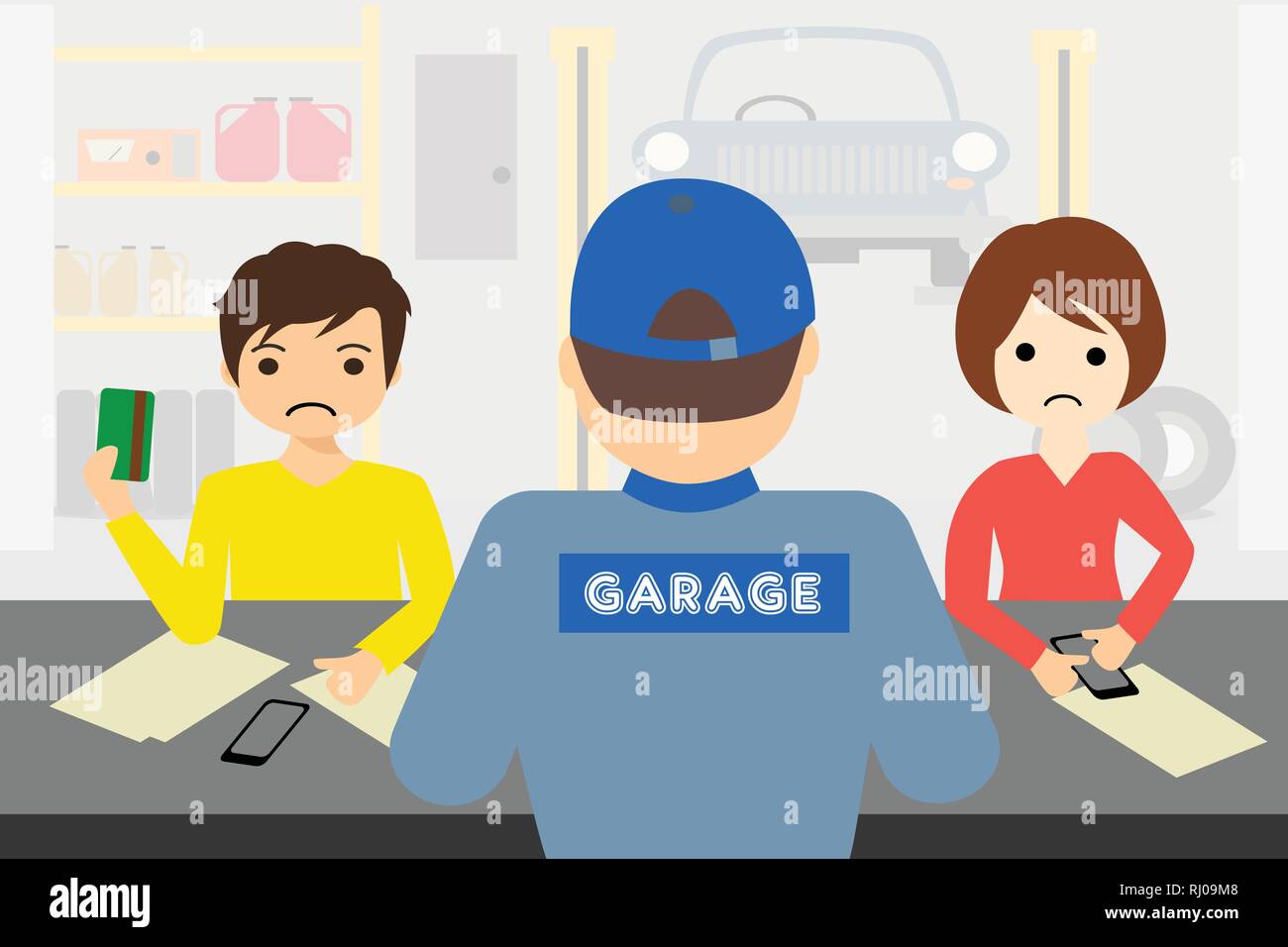 young couple paying the car mechanic's bill Stock Vector Image & Art ...