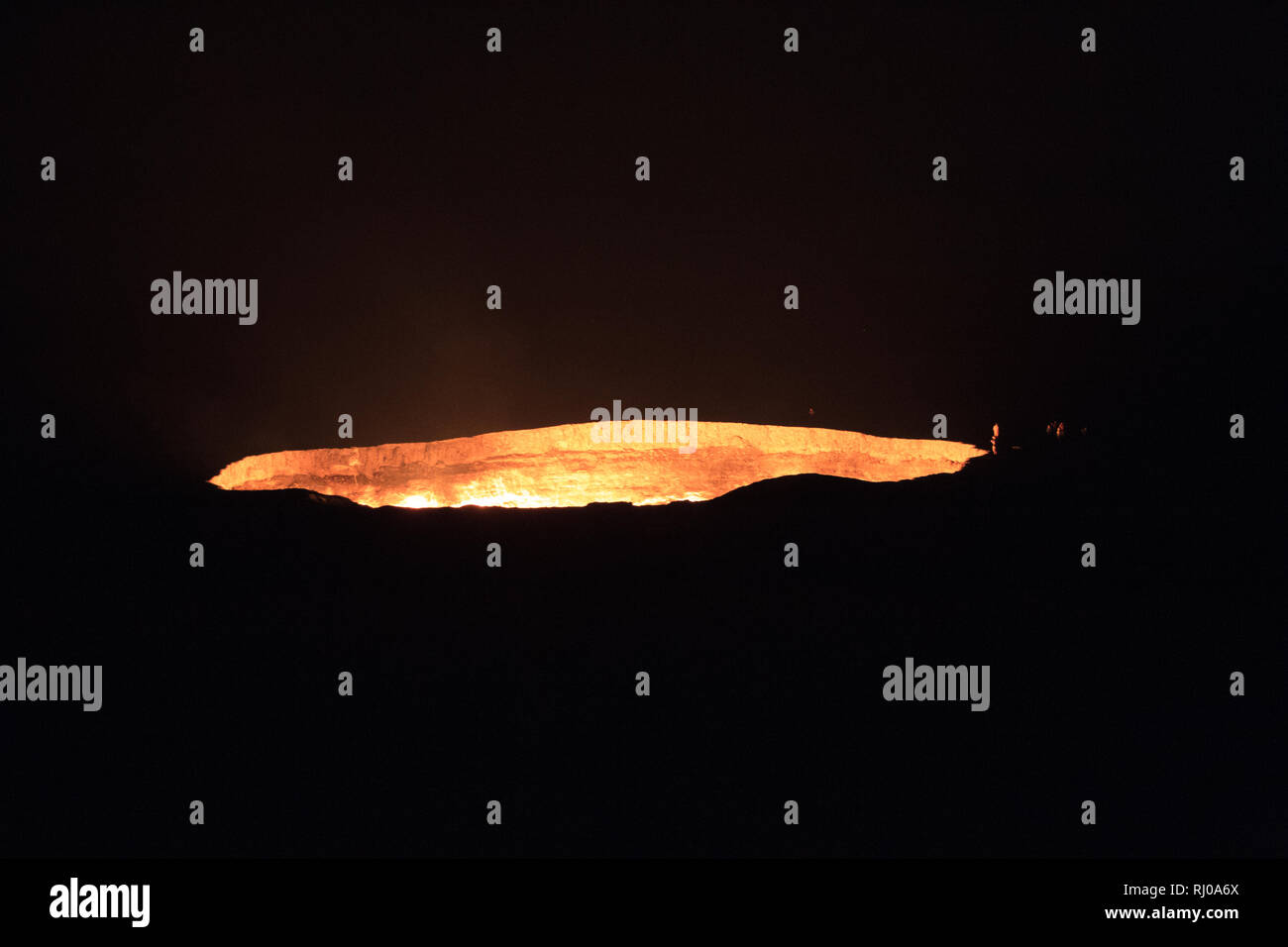 The Darvasa Crater, also known as the Doorway to Hell, the flaming gas ...