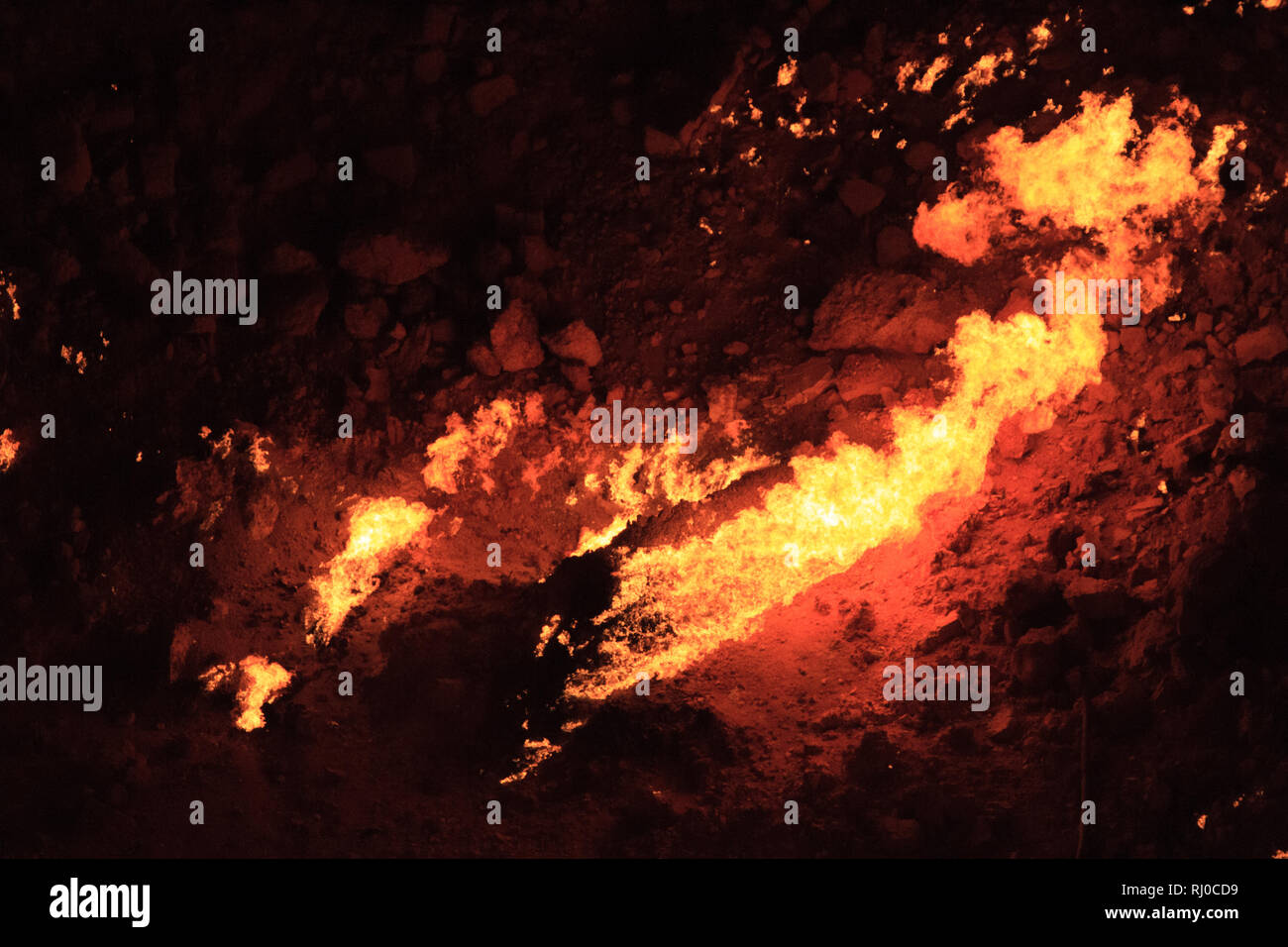 The Darvasa Crater, also known as the Doorway to Hell, the flaming gas ...