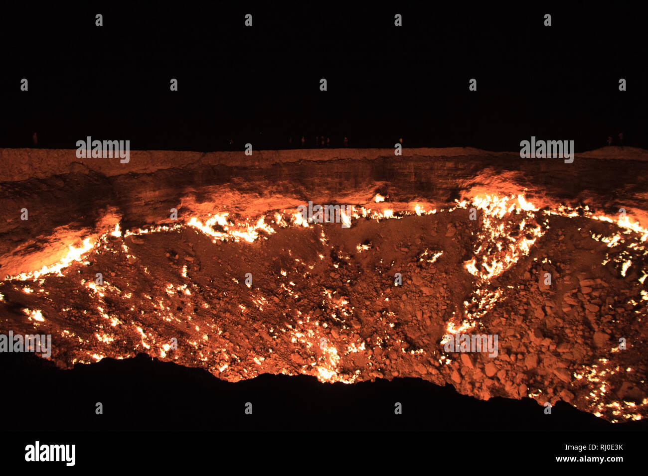 The Darvasa Crater, also known as the Doorway to Hell, the flaming gas ...