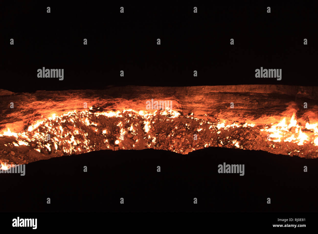 The Darvasa Crater, also known as the Doorway to Hell, the flaming gas ...