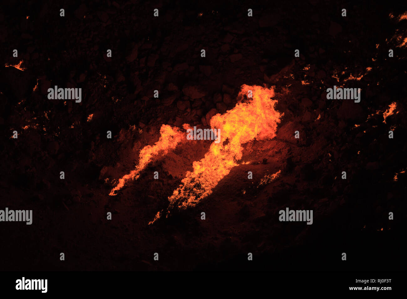 The Darvasa Crater, also known as the Doorway to Hell, the flaming gas ...