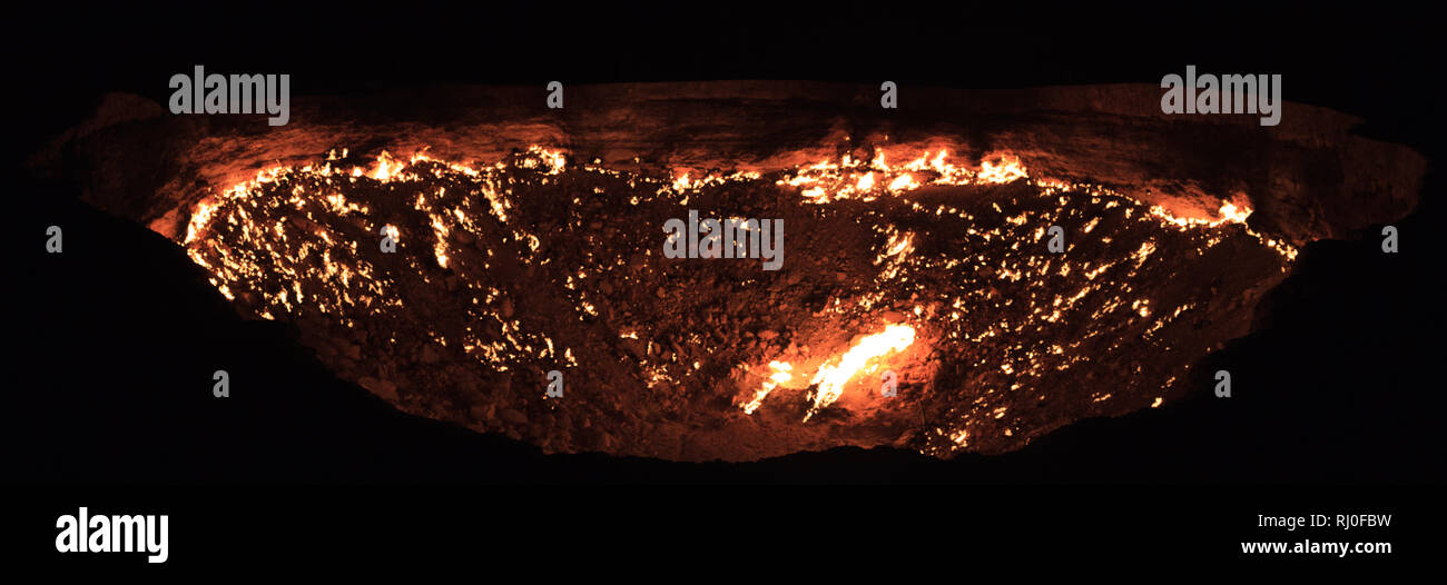 A panoramic shot looking down into the darvasa crater also known as ...