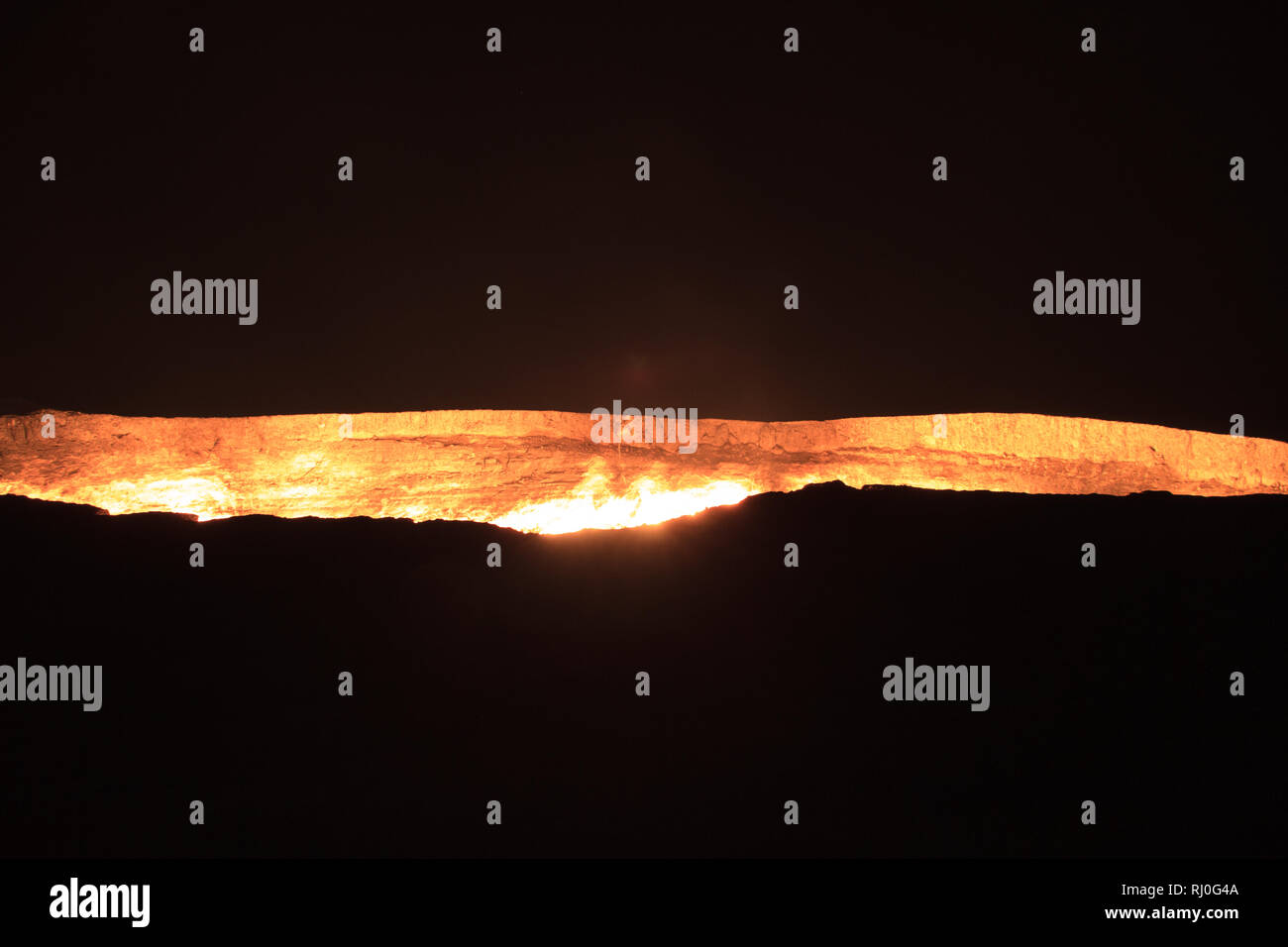 The Darvasa Crater, also known as the Door to Hell, the flaming gas ...