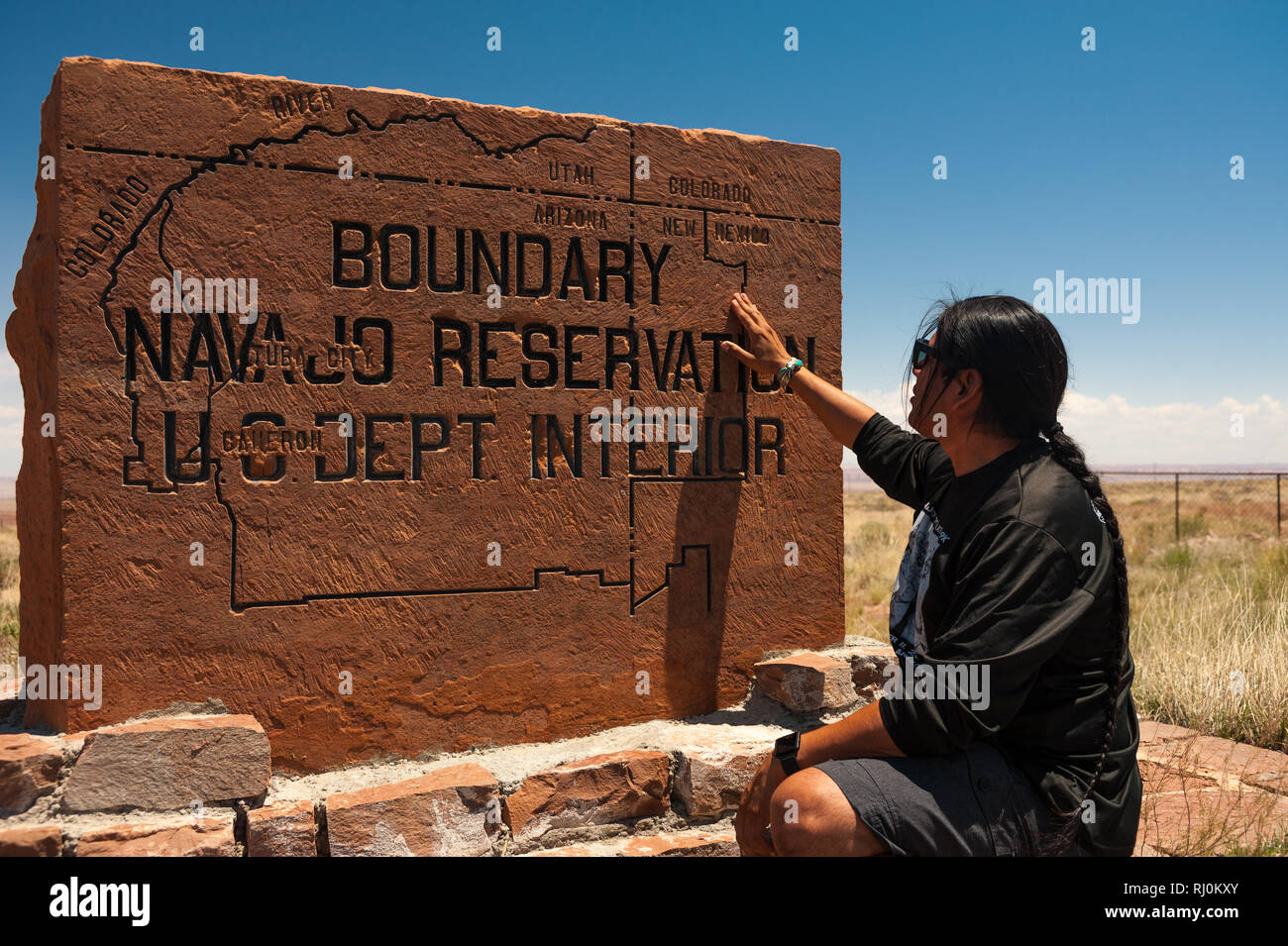 The stone with the Navajo Reservation map, on the way to Grand Canyon ...