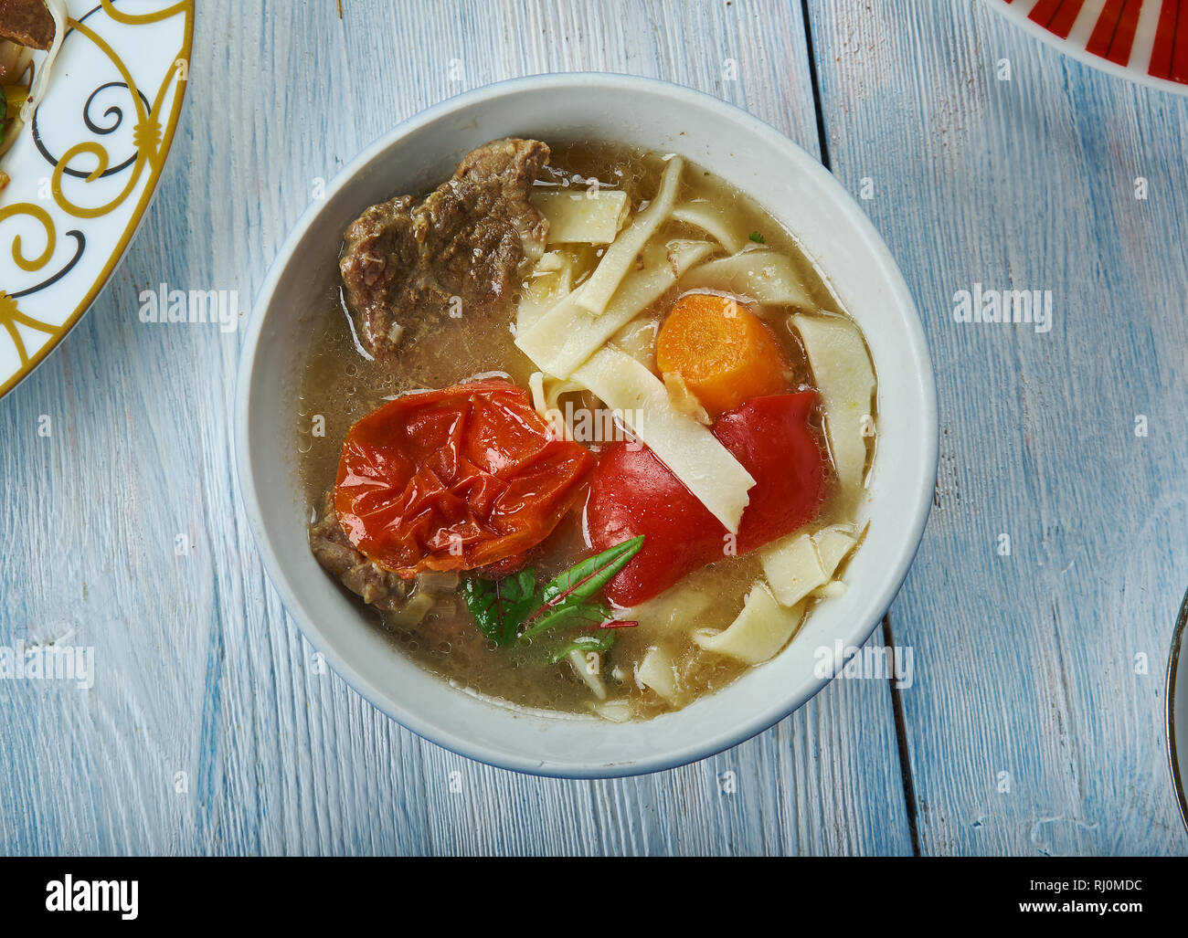 Shorpo, lamb soup , Kazakh cuisine, Traditional assorted dishes ...
