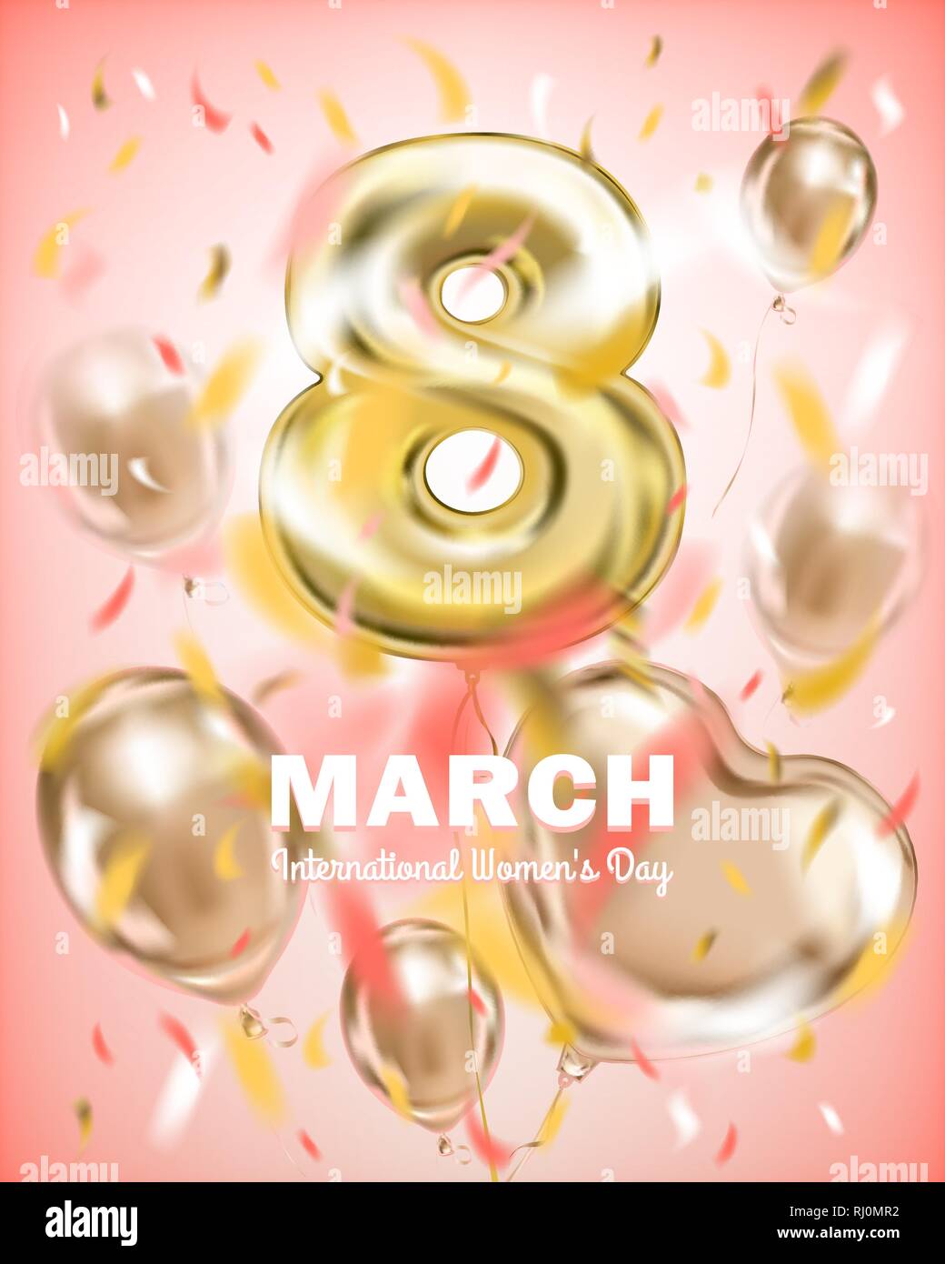 8th March, International Womans Day. Golden foil balloon eight on the ...