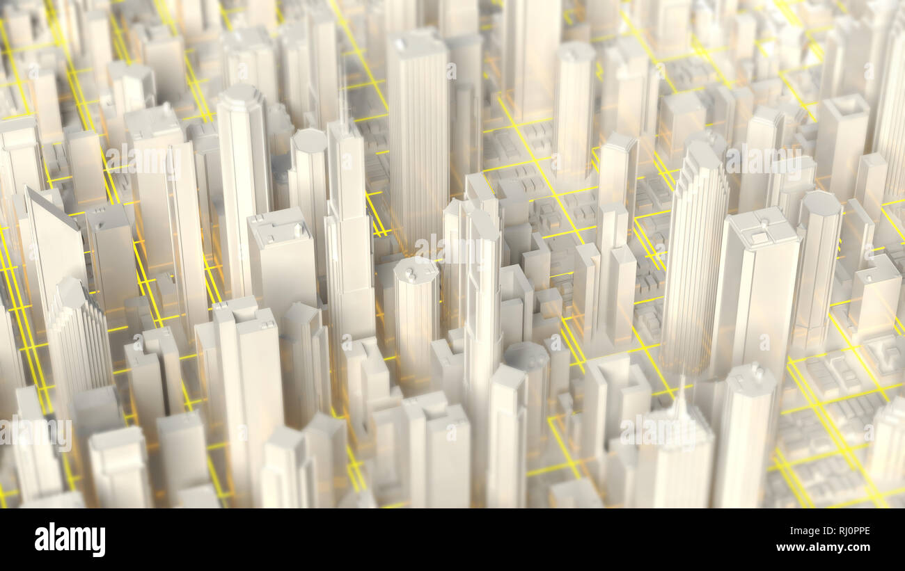 City 3d rendering. Techno mega city skyscrapers Stock Photo - Alamy