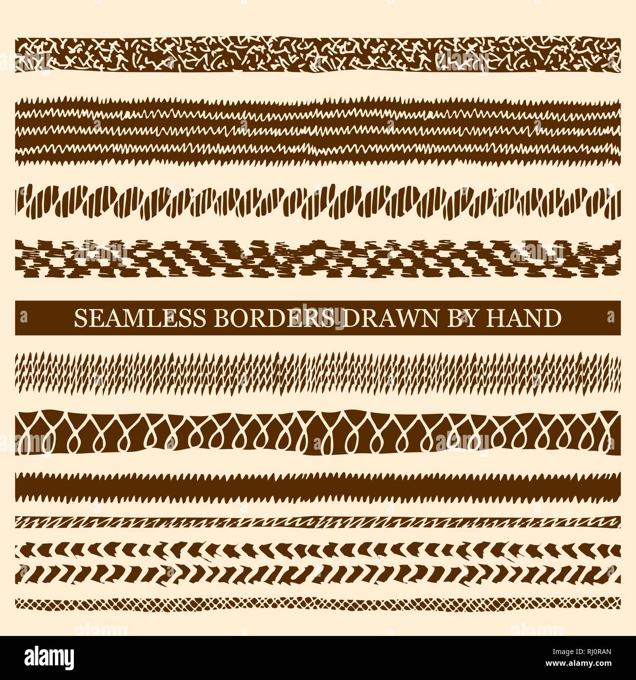 Vector set of hand drawn seamless borders made with ink. Freehand ...