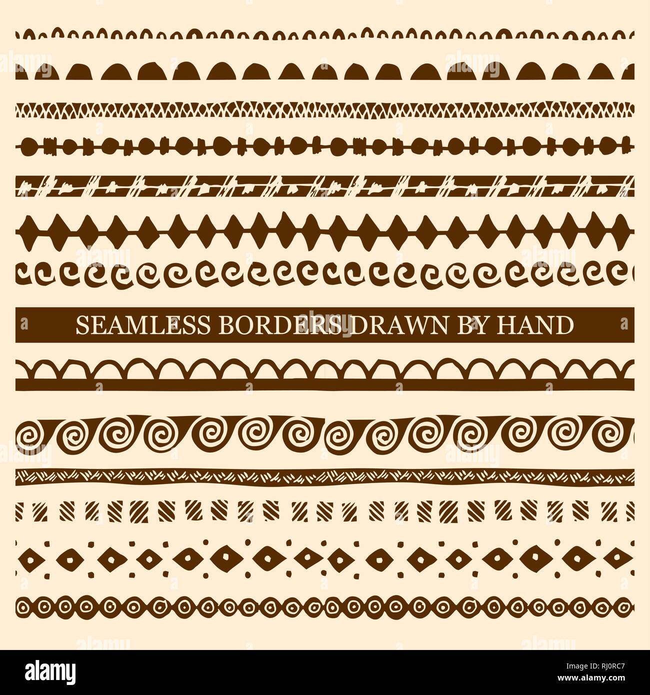 Vector set of hand drawn seamless borders made with ink. Freehand ...