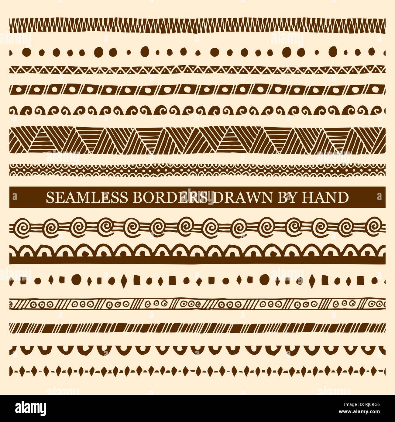 Vector set of hand drawn seamless borders made with ink. Freehand ...