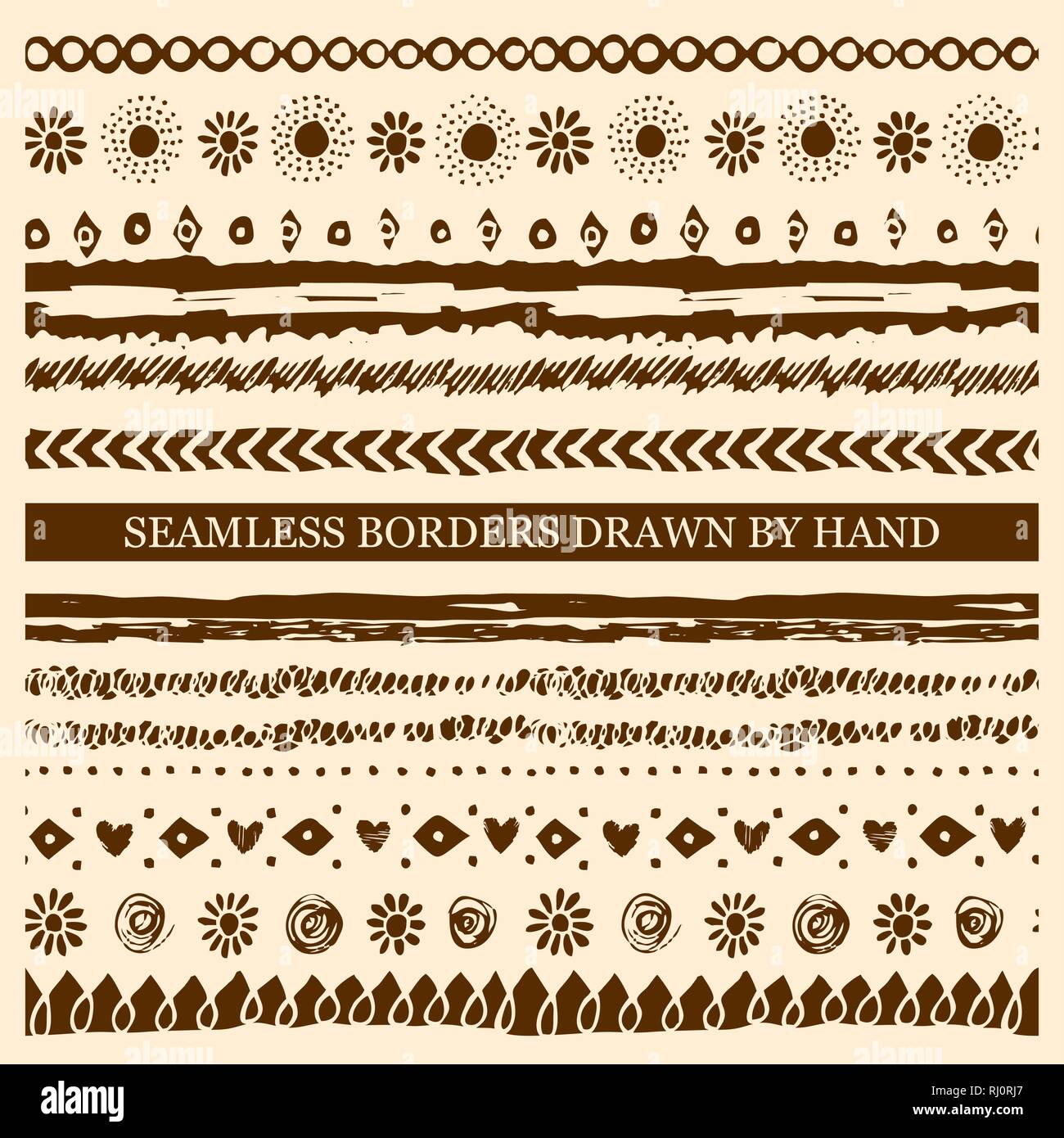 Vector set of hand drawn seamless borders made with ink. Freehand ...