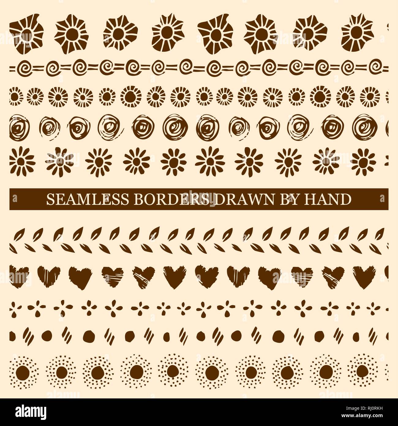 Vector set of hand drawn seamless borders made with ink. Freehand ...