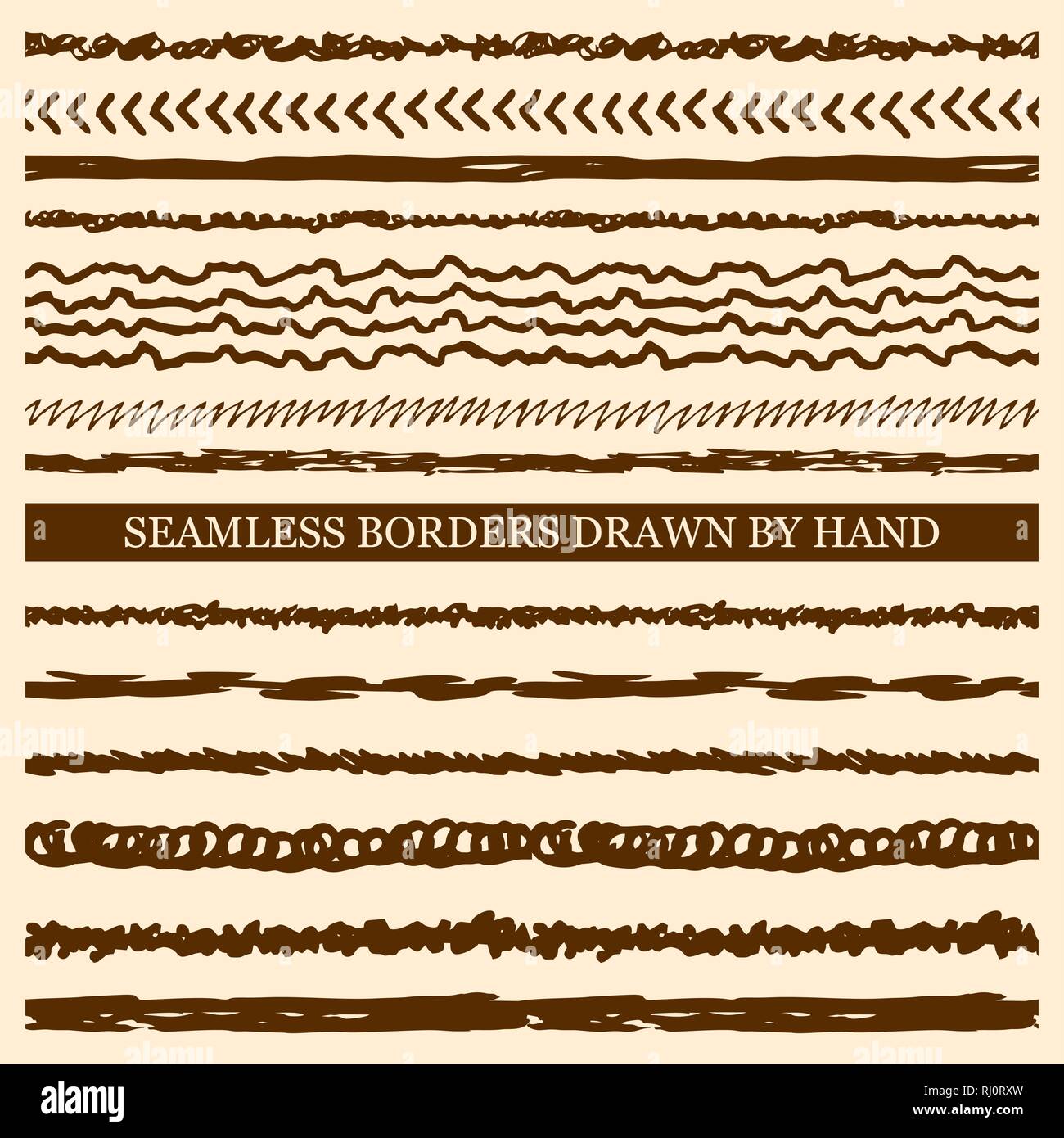 Vector set of hand drawn seamless borders made with ink. Freehand ...