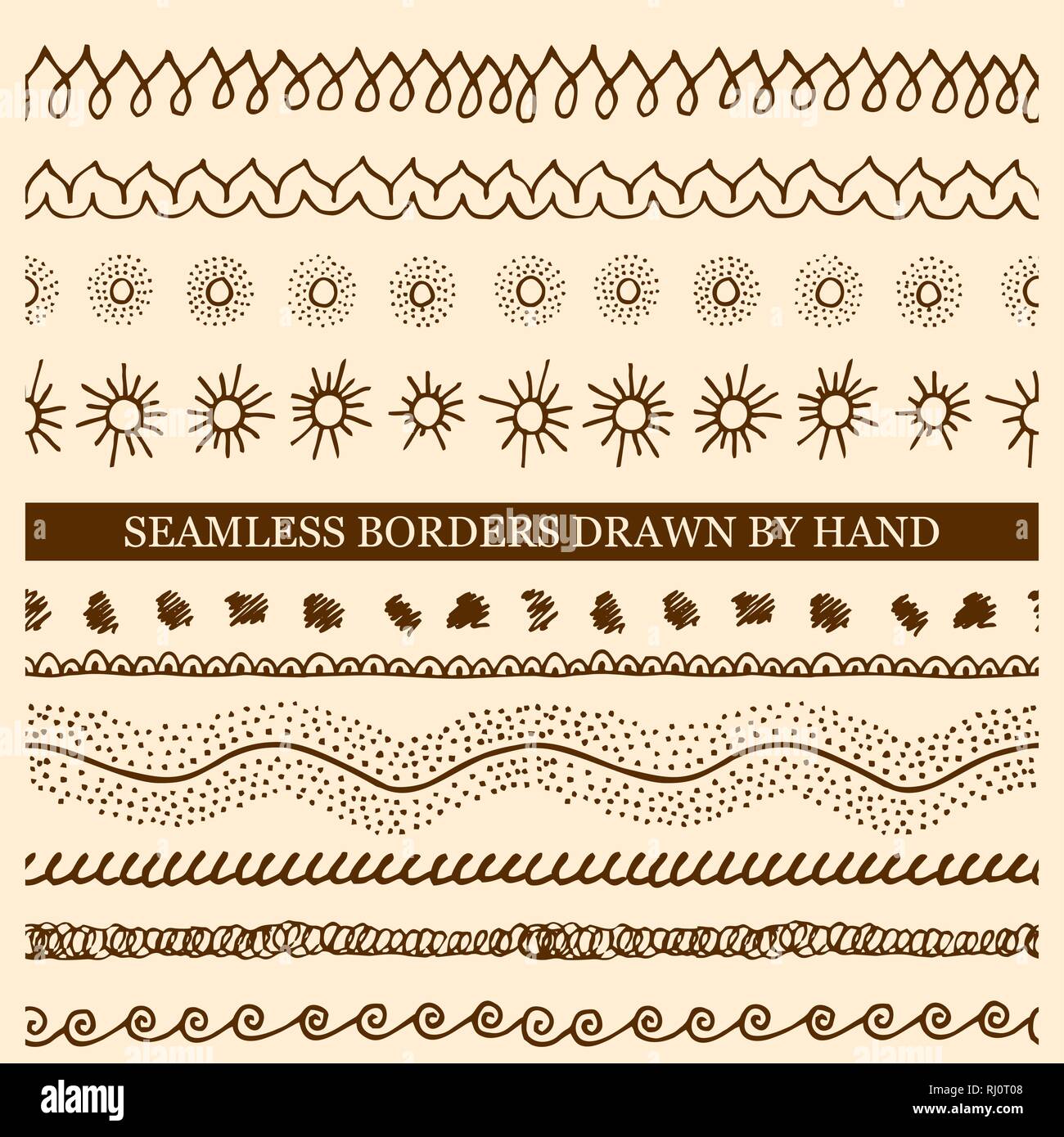 Vector set of hand drawn seamless borders made with ink. Freehand ...