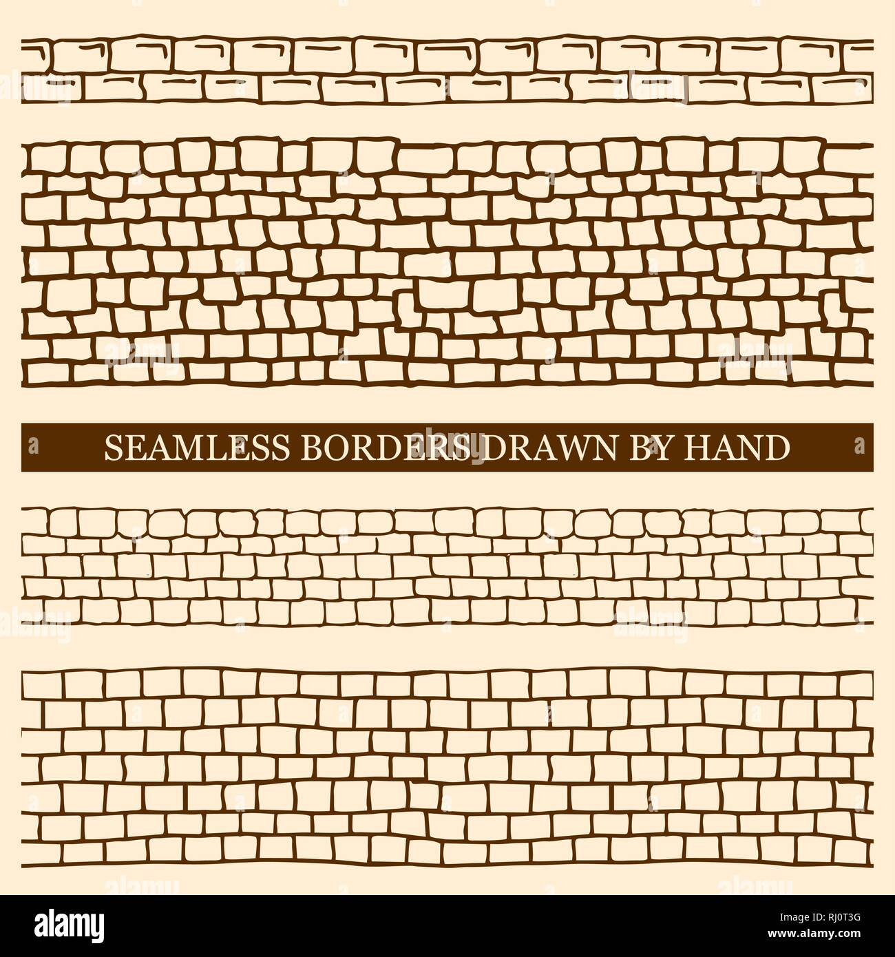 Vector set of hand drawn seamless borders made with ink. Freehand ...