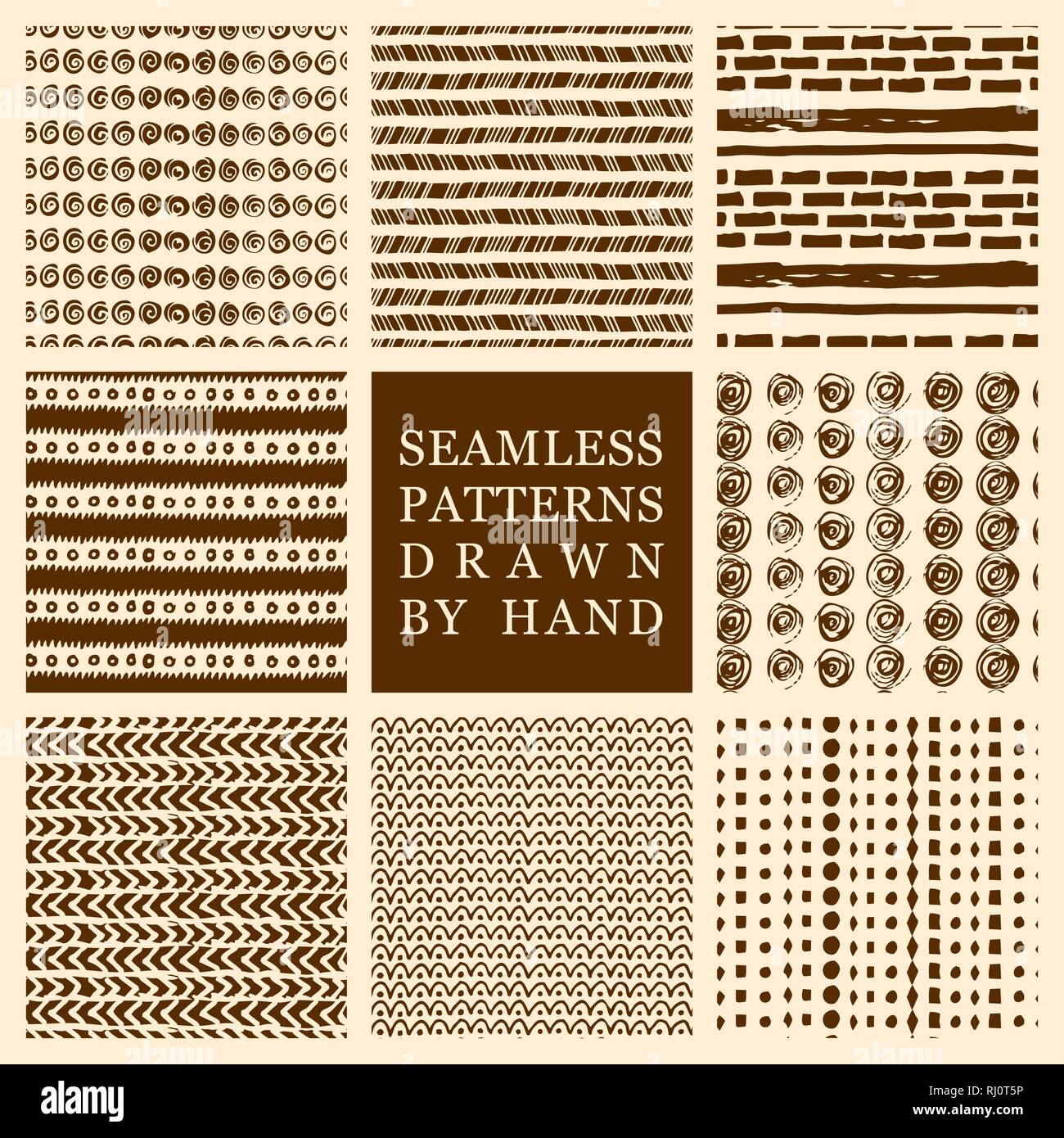 Vector set of hand drawn seamless patterns made with ink. Freehand ...