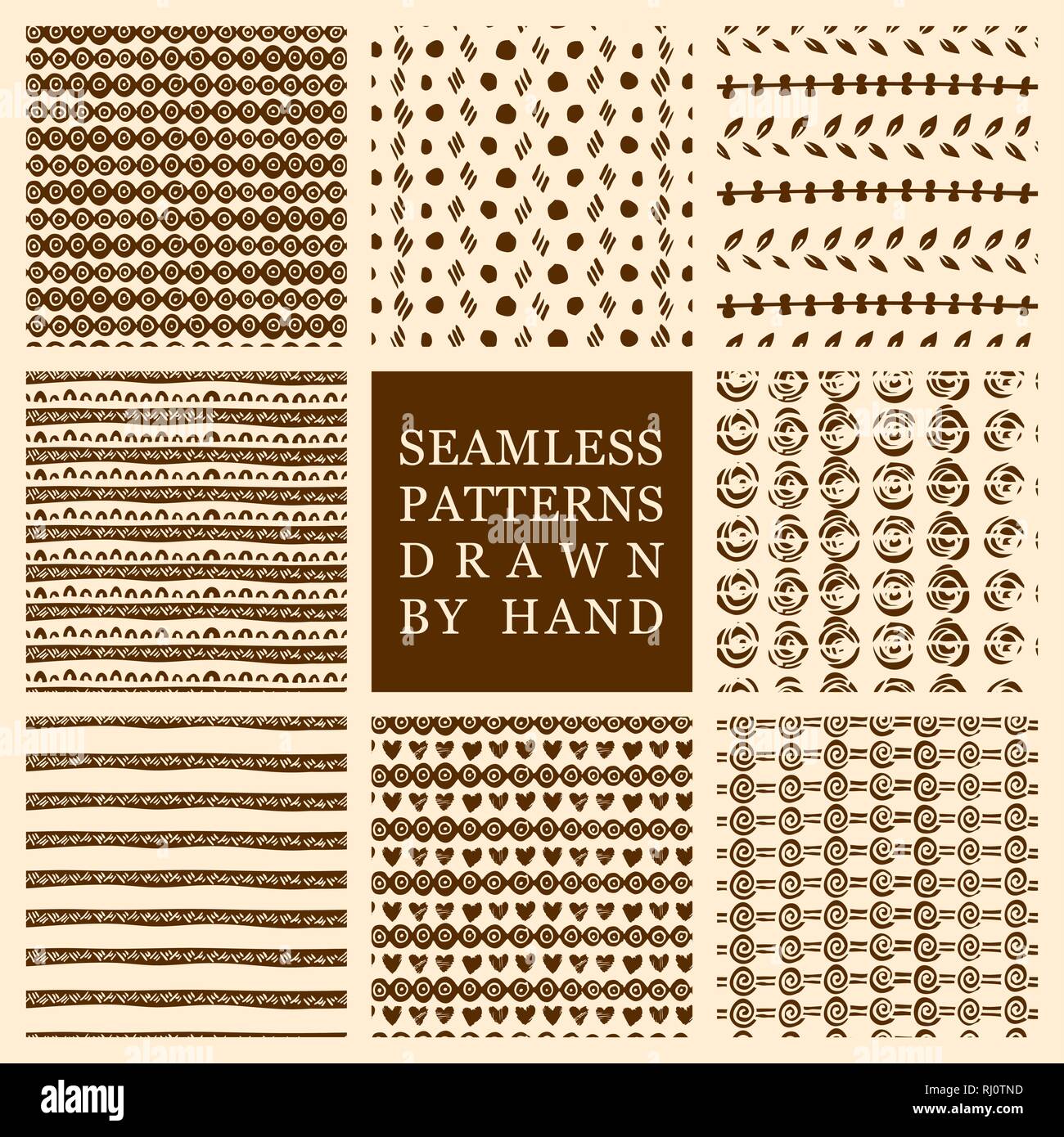 Vector set of hand drawn seamless patterns made with ink. Freehand ...