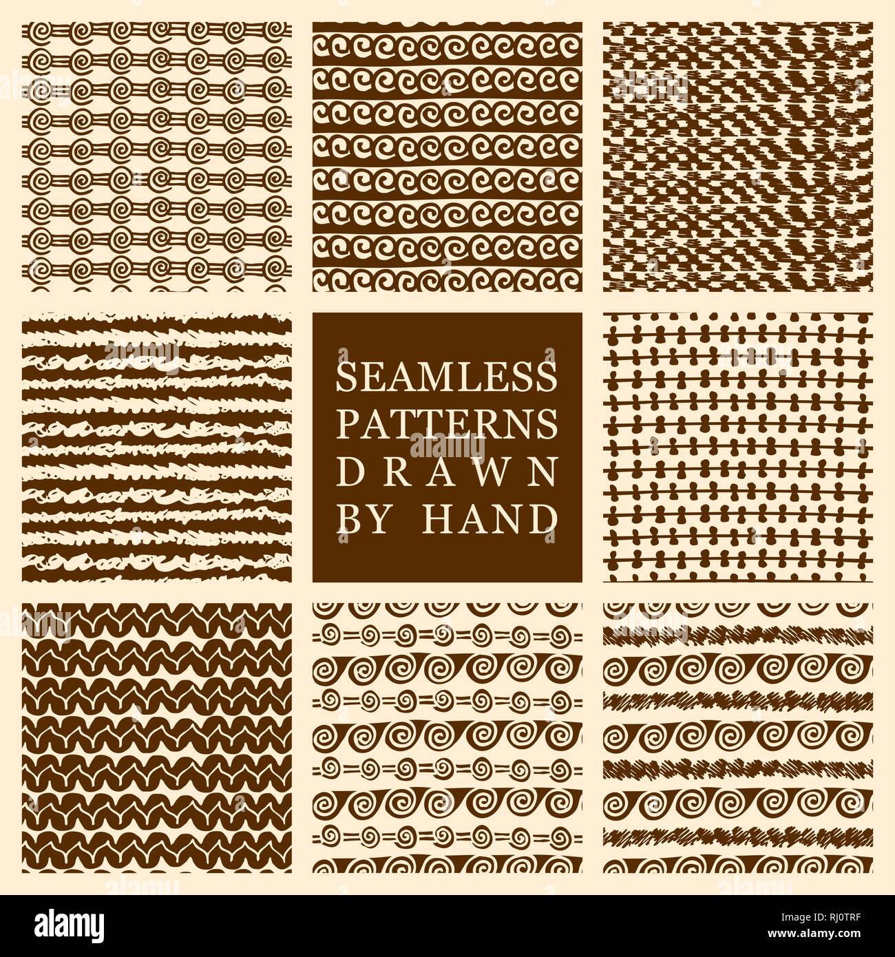 Vector set of hand drawn seamless patterns made with ink. Freehand ...