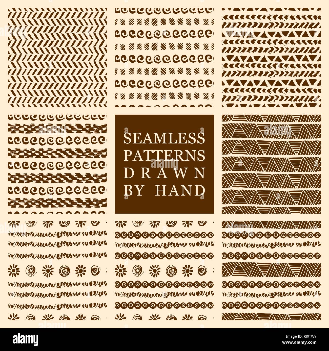 Vector set of hand drawn seamless patterns made with ink. Freehand ...