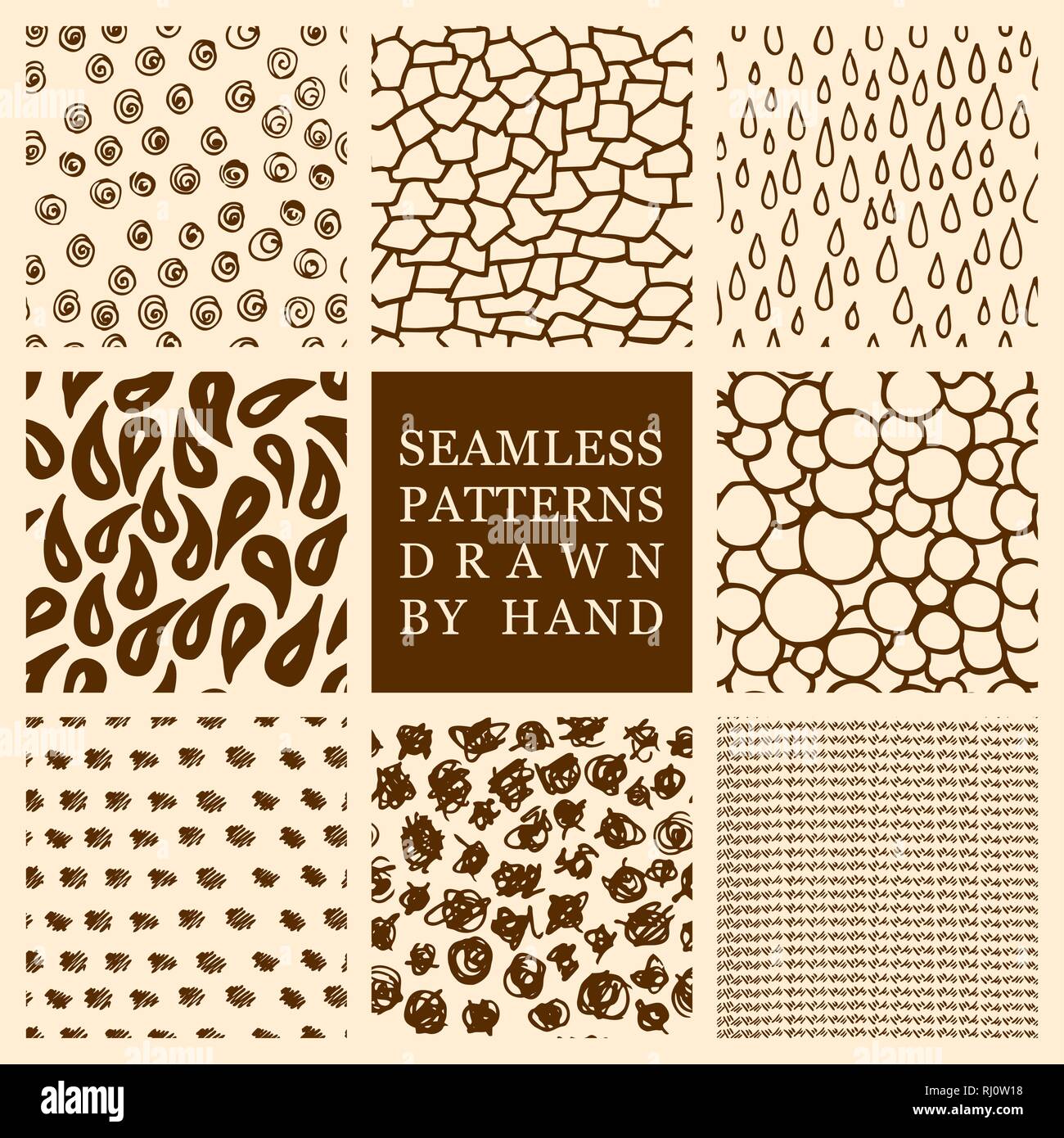 Vector set of hand drawn seamless patterns made with ink. Freehand ...